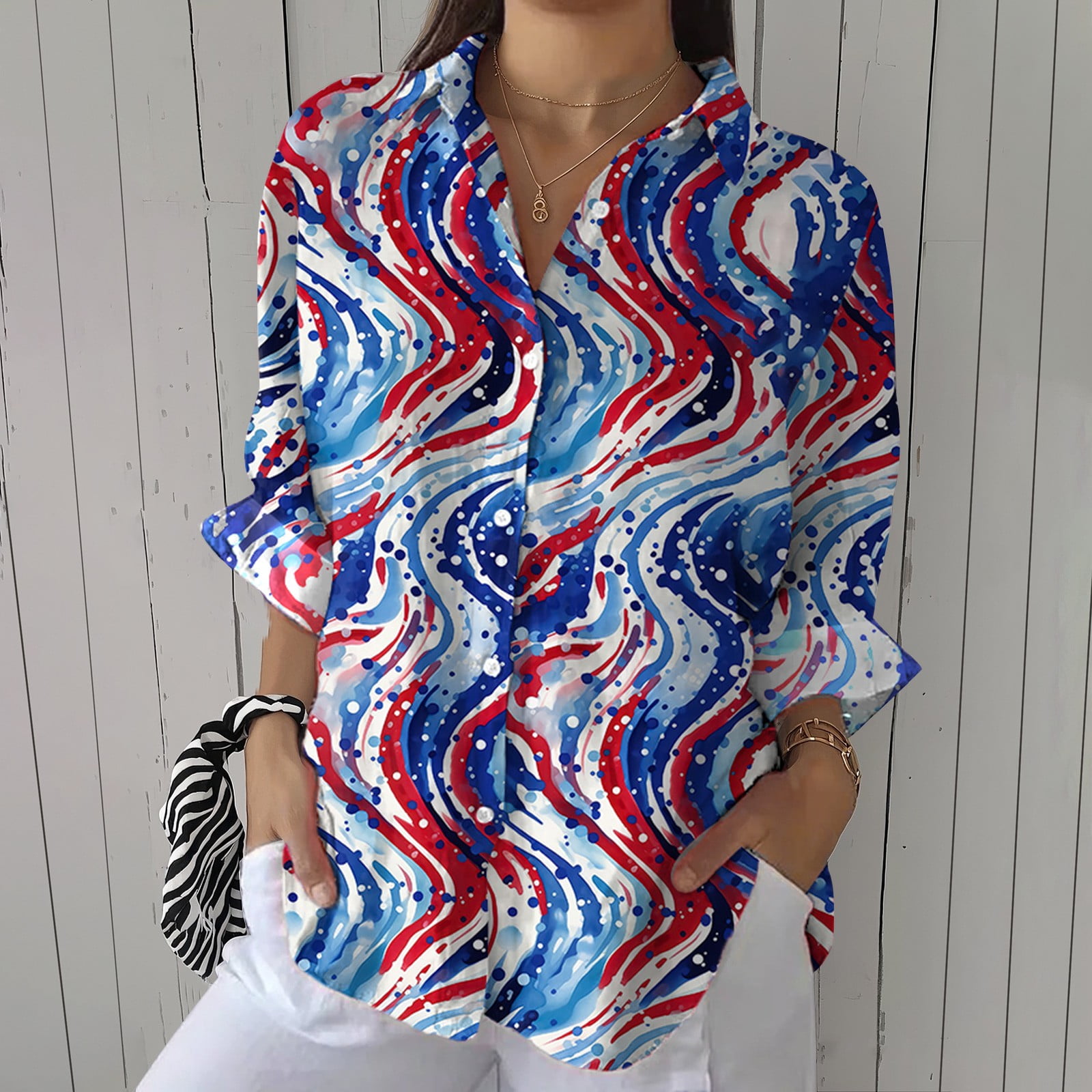 Dorinao Women's 4Th of July Retro American Flag Floral Print V Neck ...