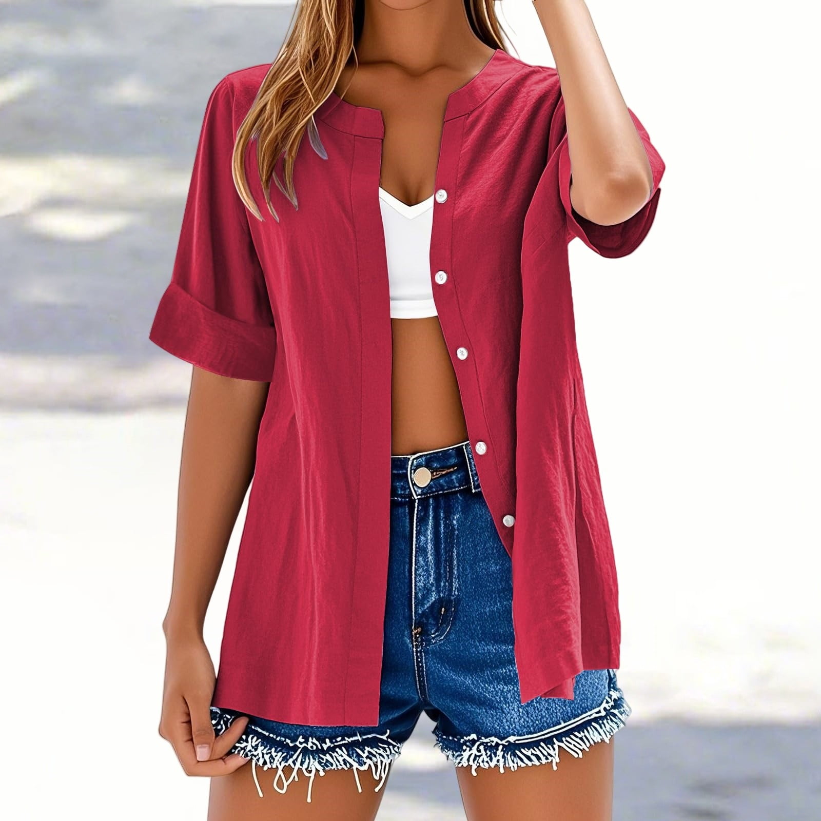 Dorinao Women's Cotton Linen Sleeveless Tank Top - Button V-Neck Loose ...