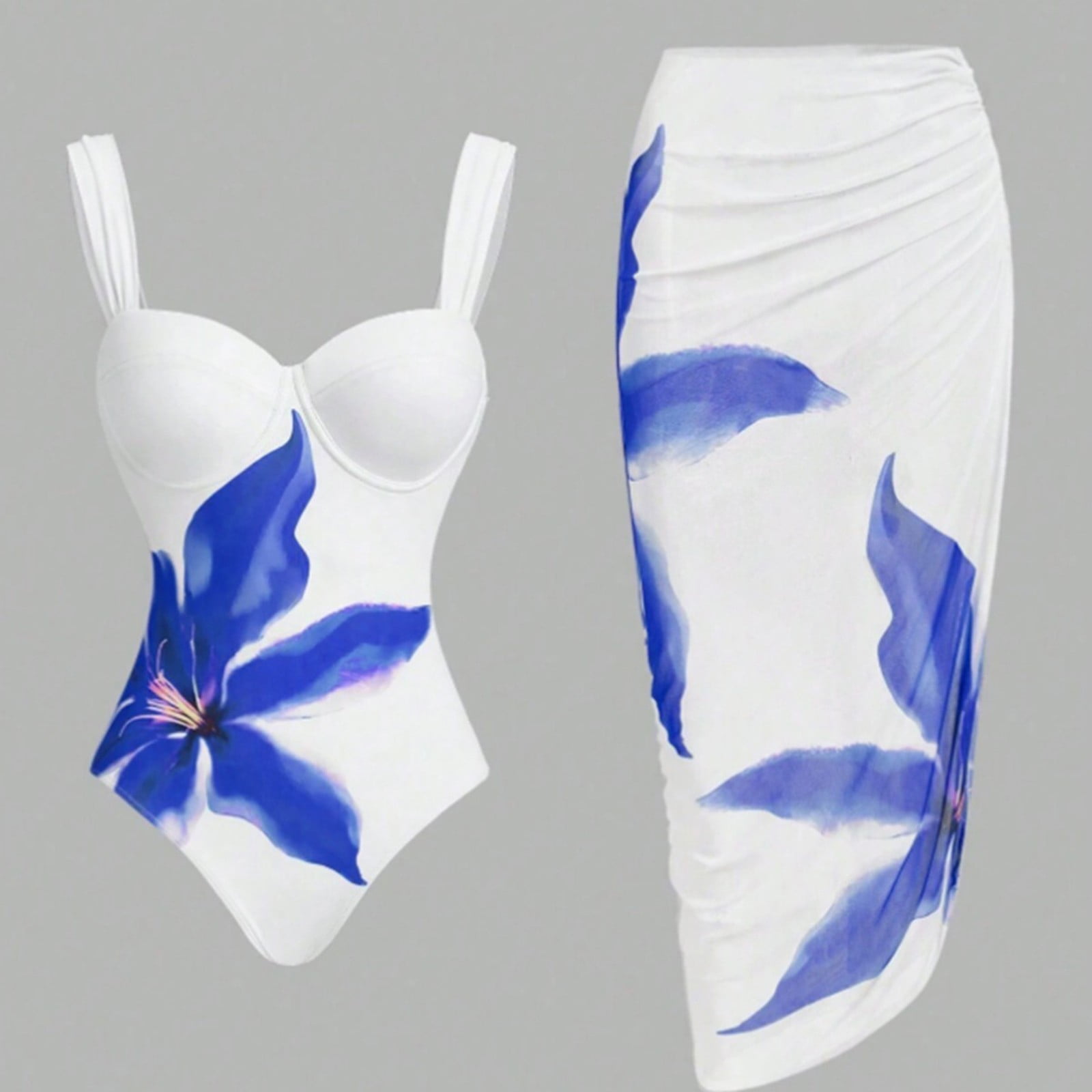 Dorinao Women's Flower Print Bikini Set Sexy Suspender Beach Skirt Slim Hip Two Piece Swimsuit ...