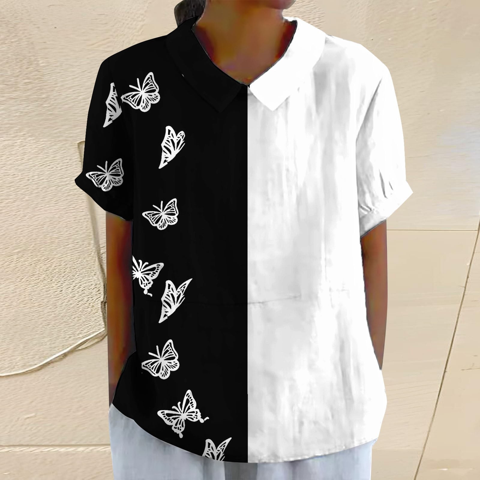 Dorinao Women's Flowy V Neck Crepe T Shirt - Short Sleeve Casual Blouse ...