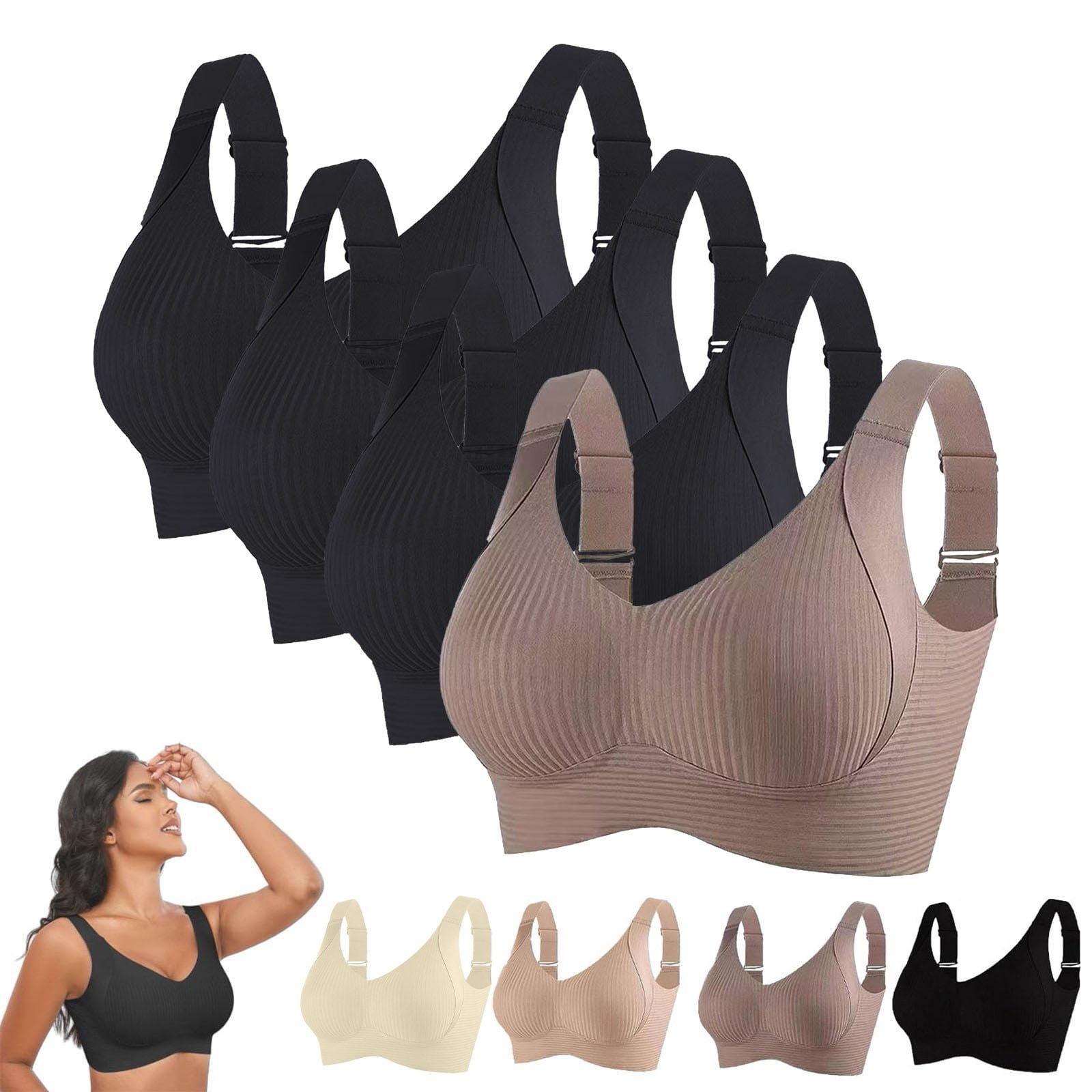 Dorinao Women's Plus Size Wireless Front Closure Bralette 4Pc – Seamless Lift & Breathable ...
