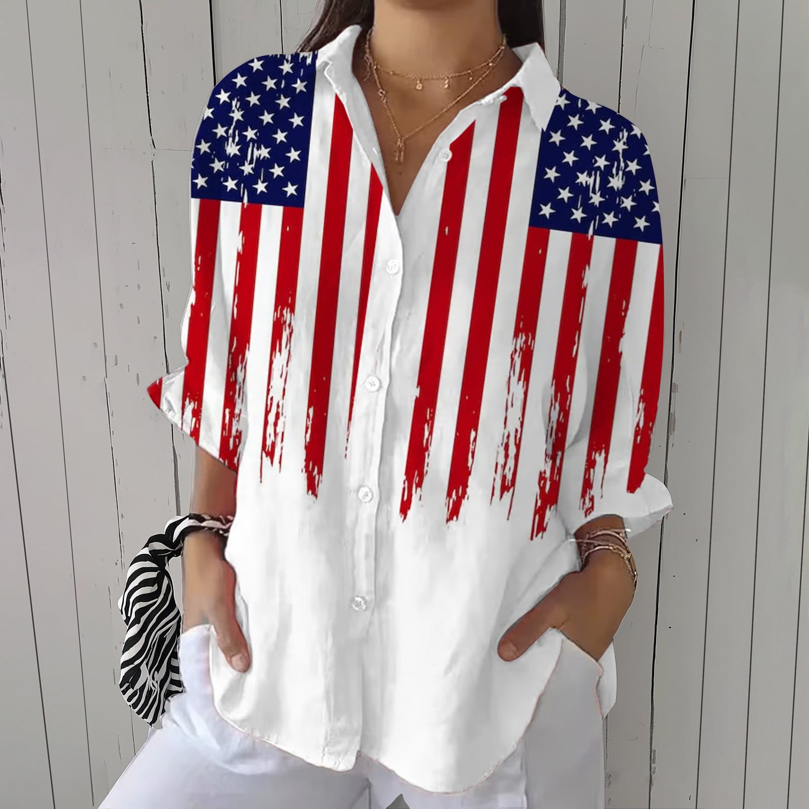 Dorinao Women's Retro 4Th of July American Flag Floral Print V Neck ...