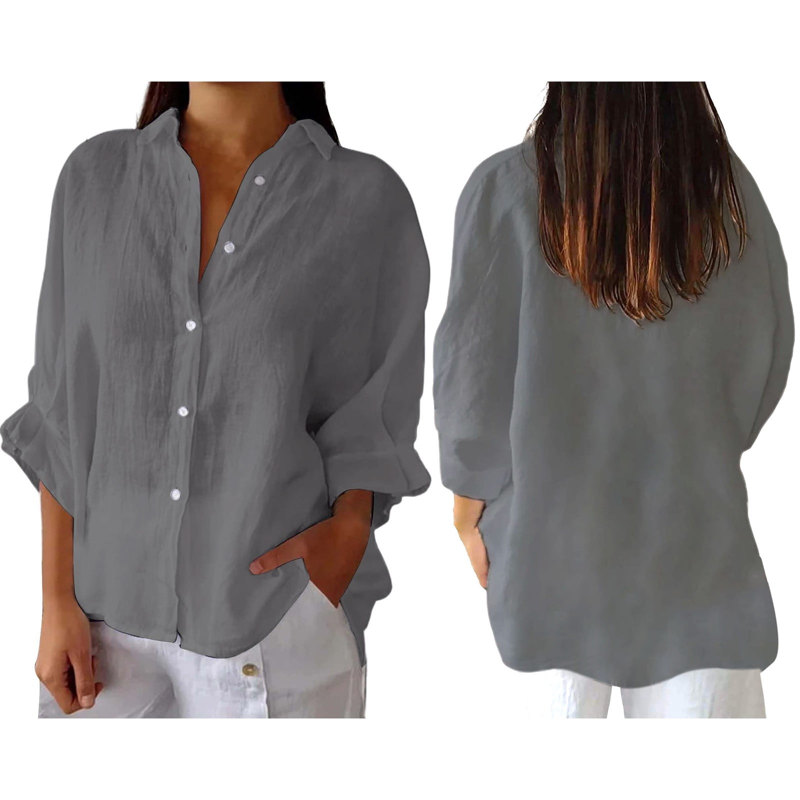 Dorinao Women's Retro Button Down Short Sleeve Blouse with Ruffled ...