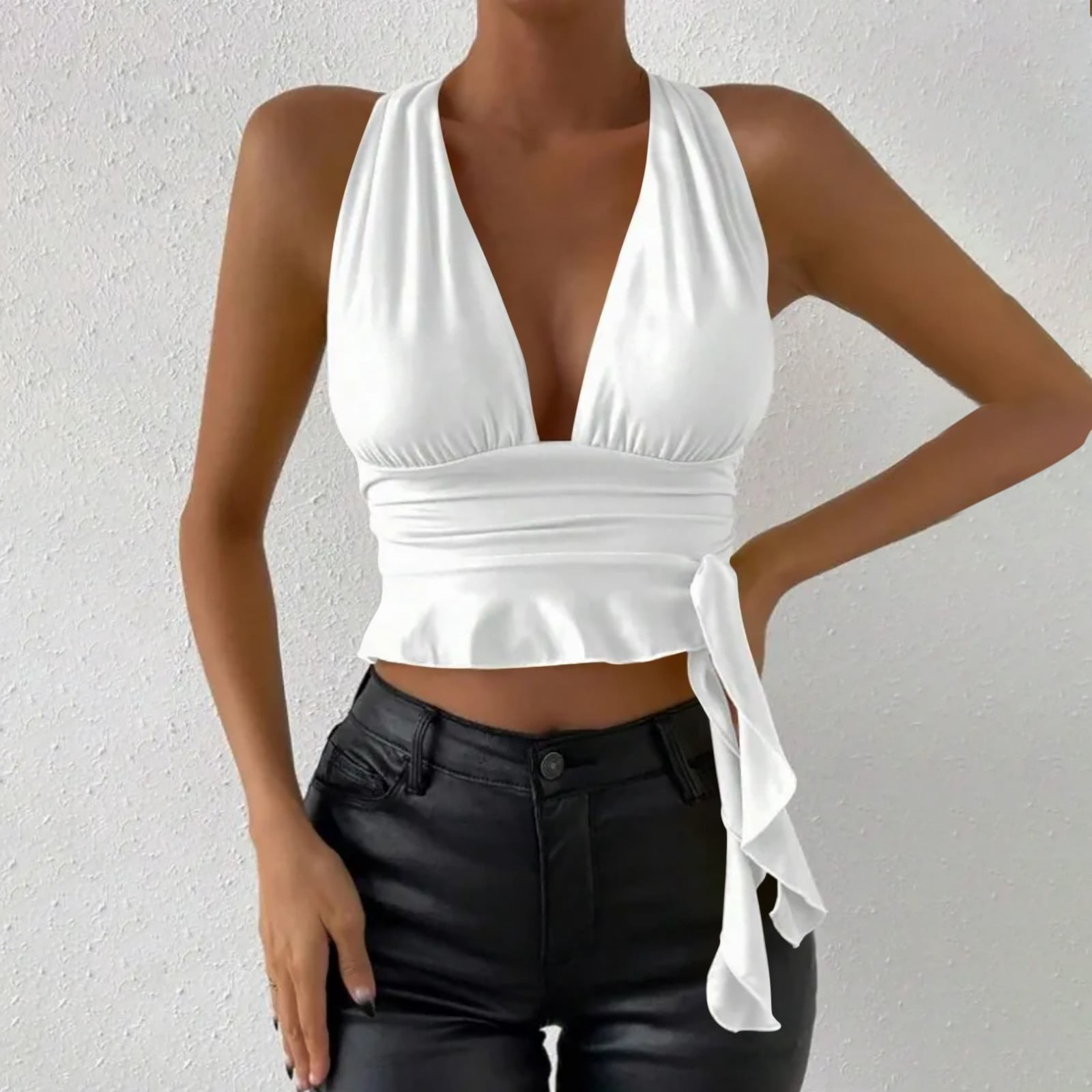 Dorinao Women's Sexy Deep V-Neck Crop Top - Y2K Trendy Tank for Summer ...
