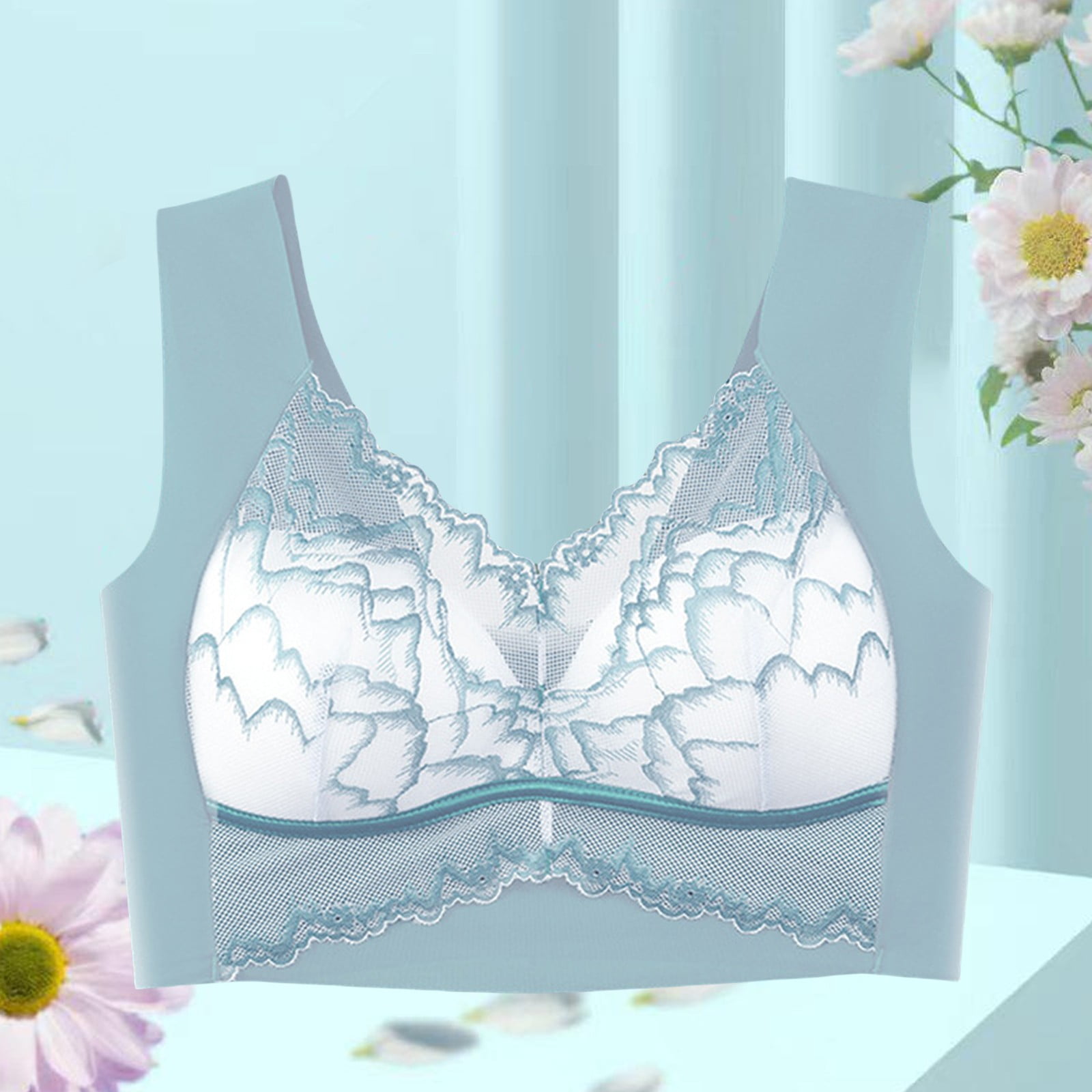 Dorinao Women's Wide Straps Wireless Bra – Gathered Side Breast Support ...