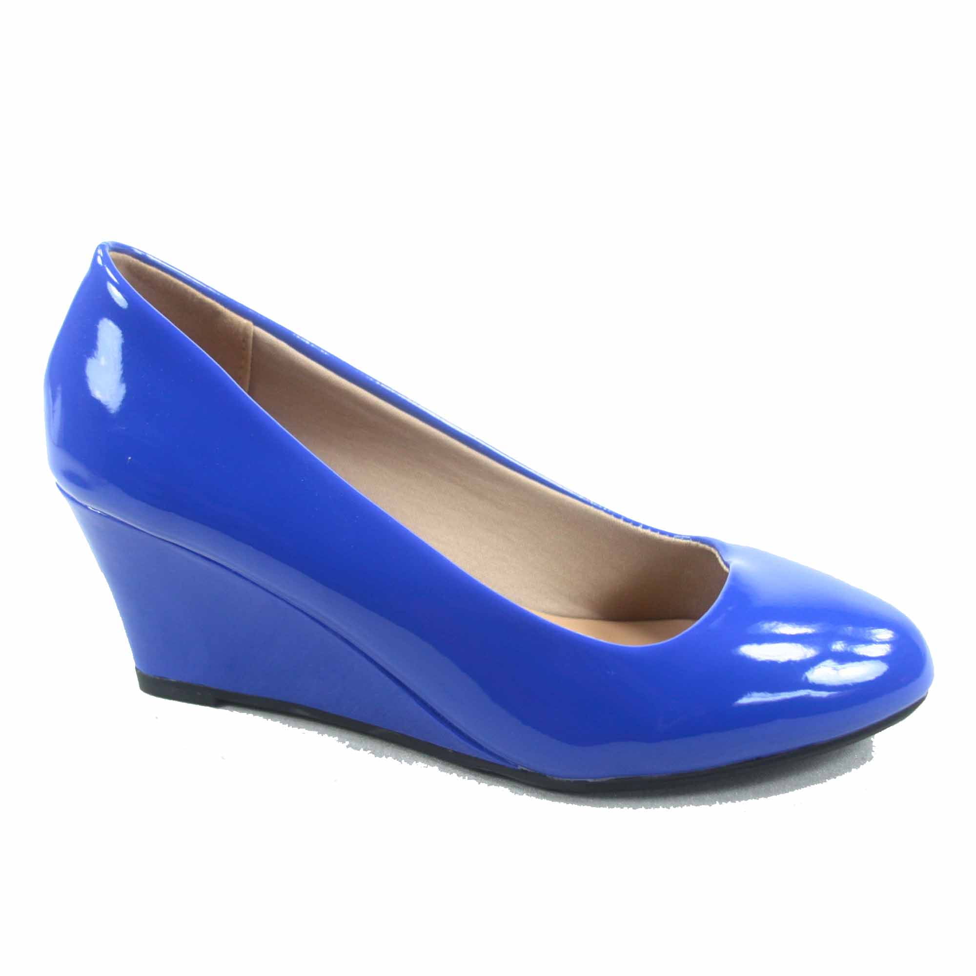 Doris-22 Women's Round Toe Patent Wedge Heel Shoes - Walmart.com