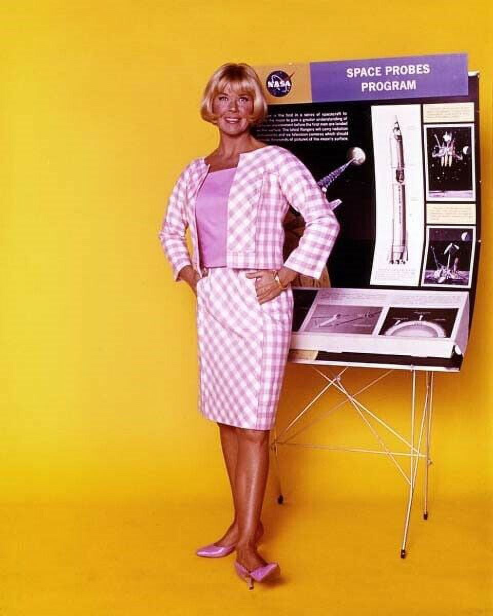 Doris Day 1960's in pink jacket & skirt stands by NASA Space Probes ...