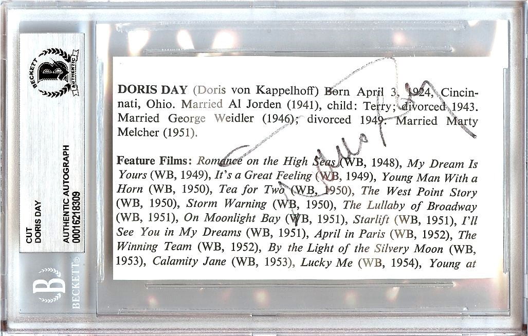 Doris Day Signed Autograph Cut Signature Singer Actress BAS Encased ...