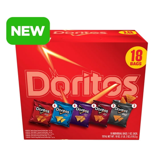 Doritos Tortilla Chips 5 Flavor Variety Pack Snack Chips, 1 oz Bags, 18 ...