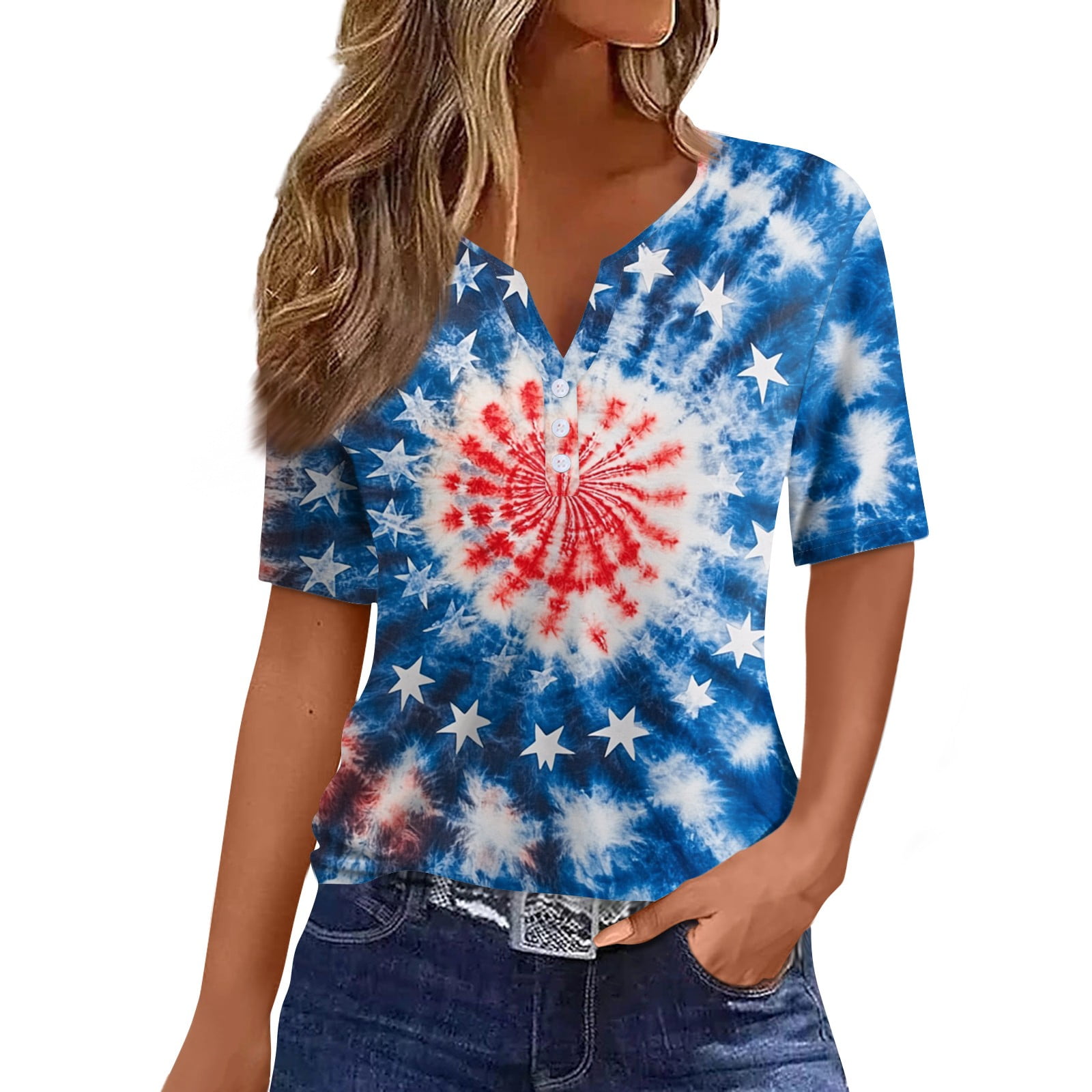 Dorkasm 4th of July Top Women Button Down Short Sleeve USA Flag Scrub ...