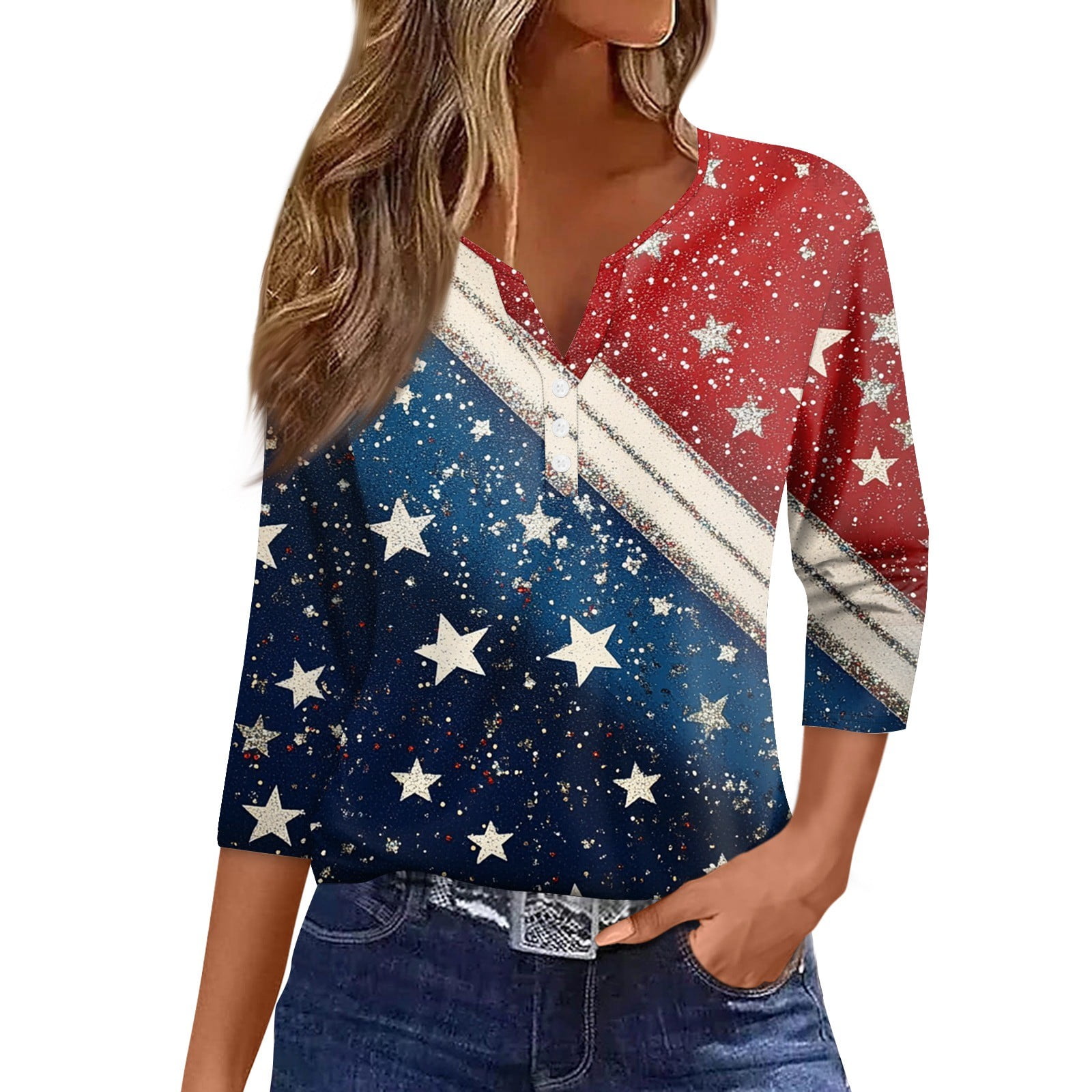 Dorkasm Memorial Day Tops for Women Button Down Henley 3/4 Sleeve Scrub ...