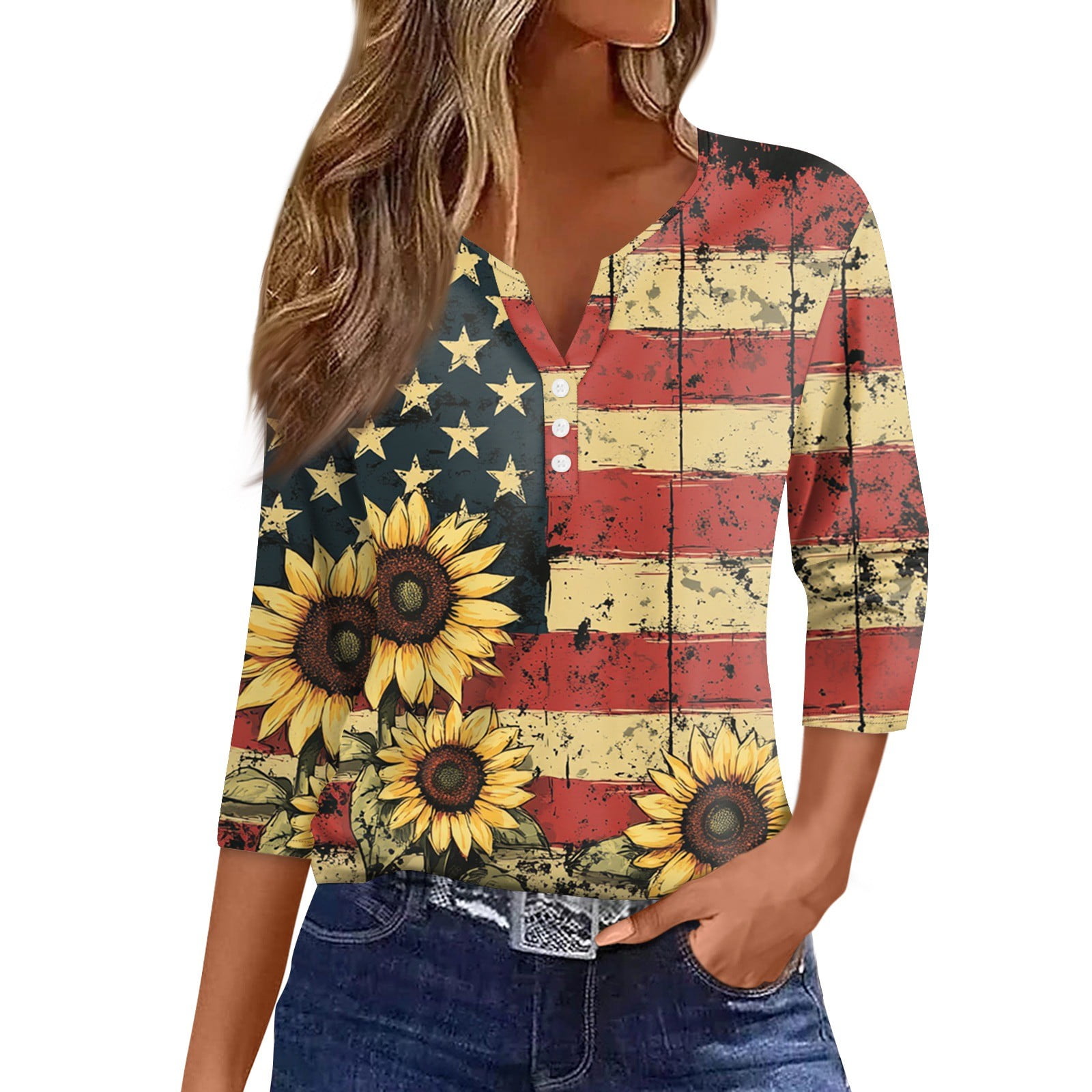 Dorkasm Memorial Day Tops for Women Button Down Henley 3/4 Sleeve Scrub ...