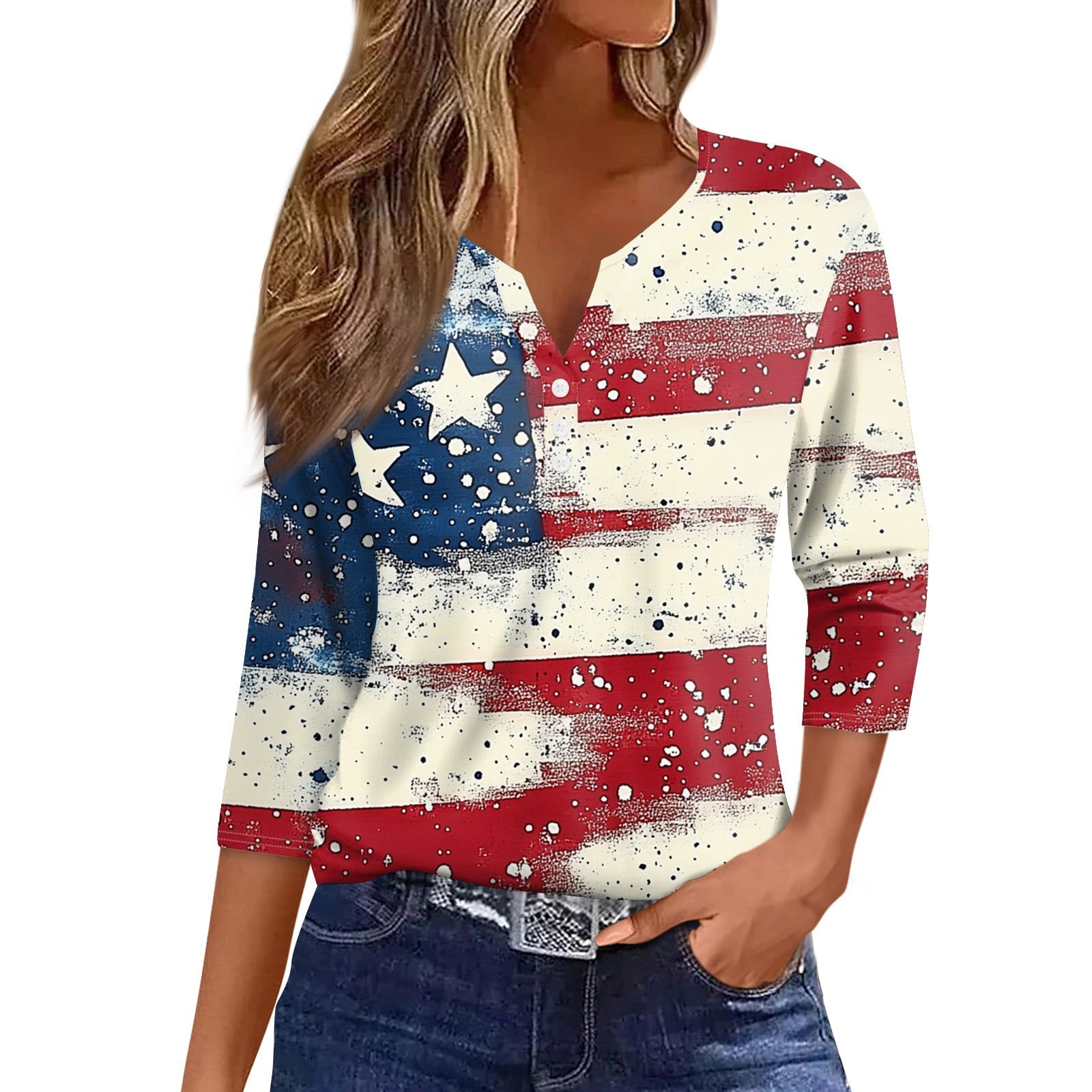 Dorkasm Memorial Day Tops for Women Button Down Henley 3/4 Sleeve Scrub ...