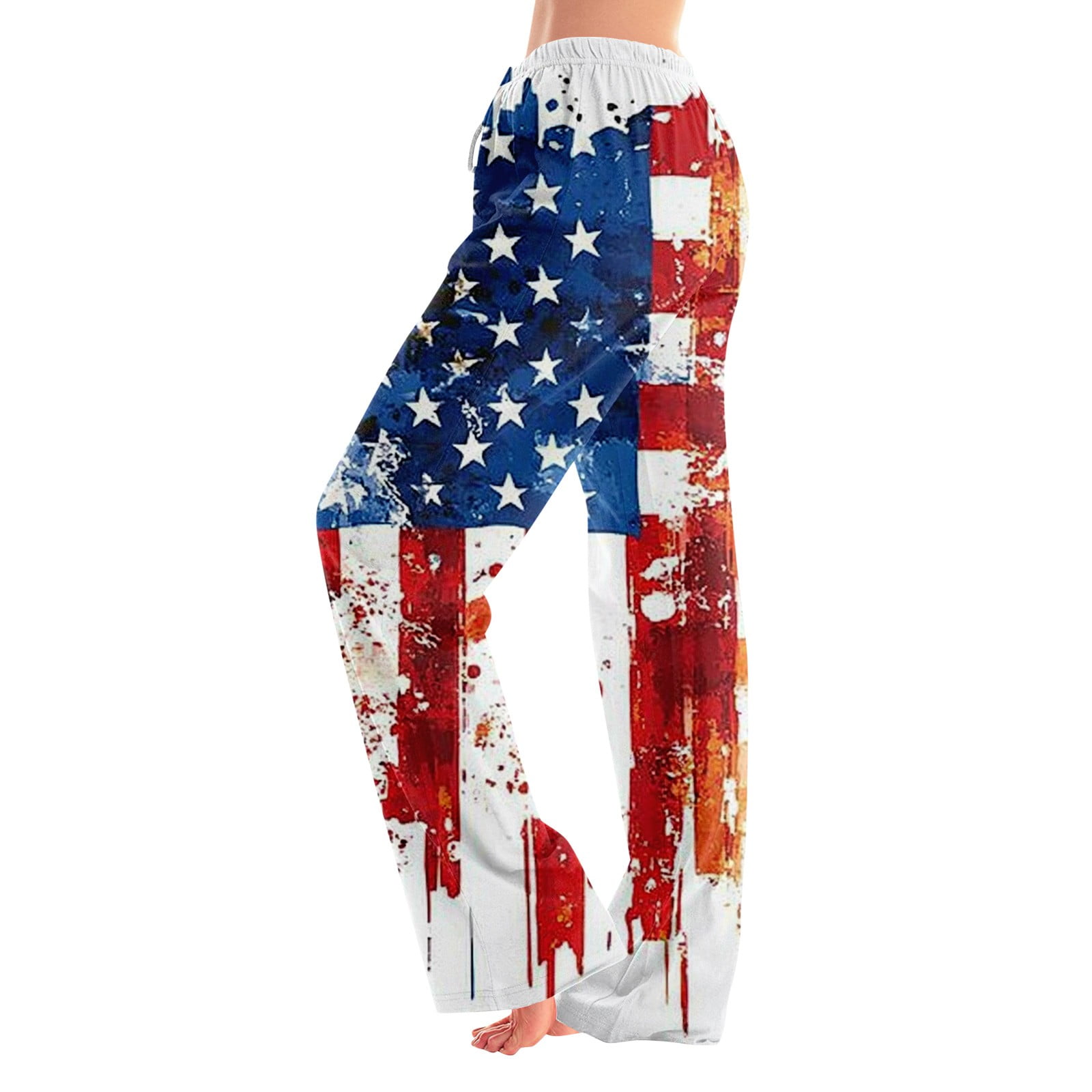 Dorkasm Patriotic Pants for Women High Waisted USA Flag Drawstring ...