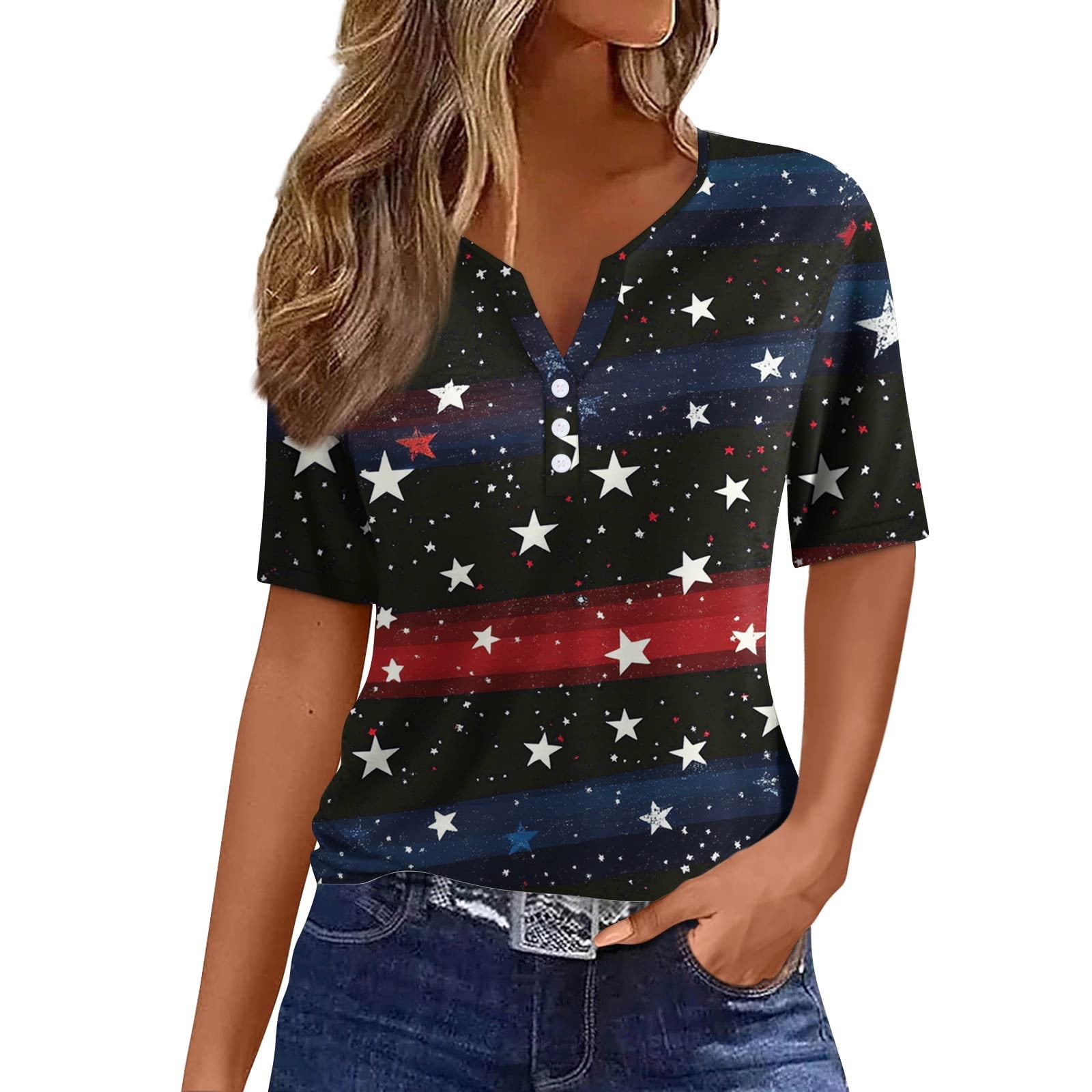 Dorkasm Patriotic Tops for Women Button Down USA Flag Short Sleeve ...