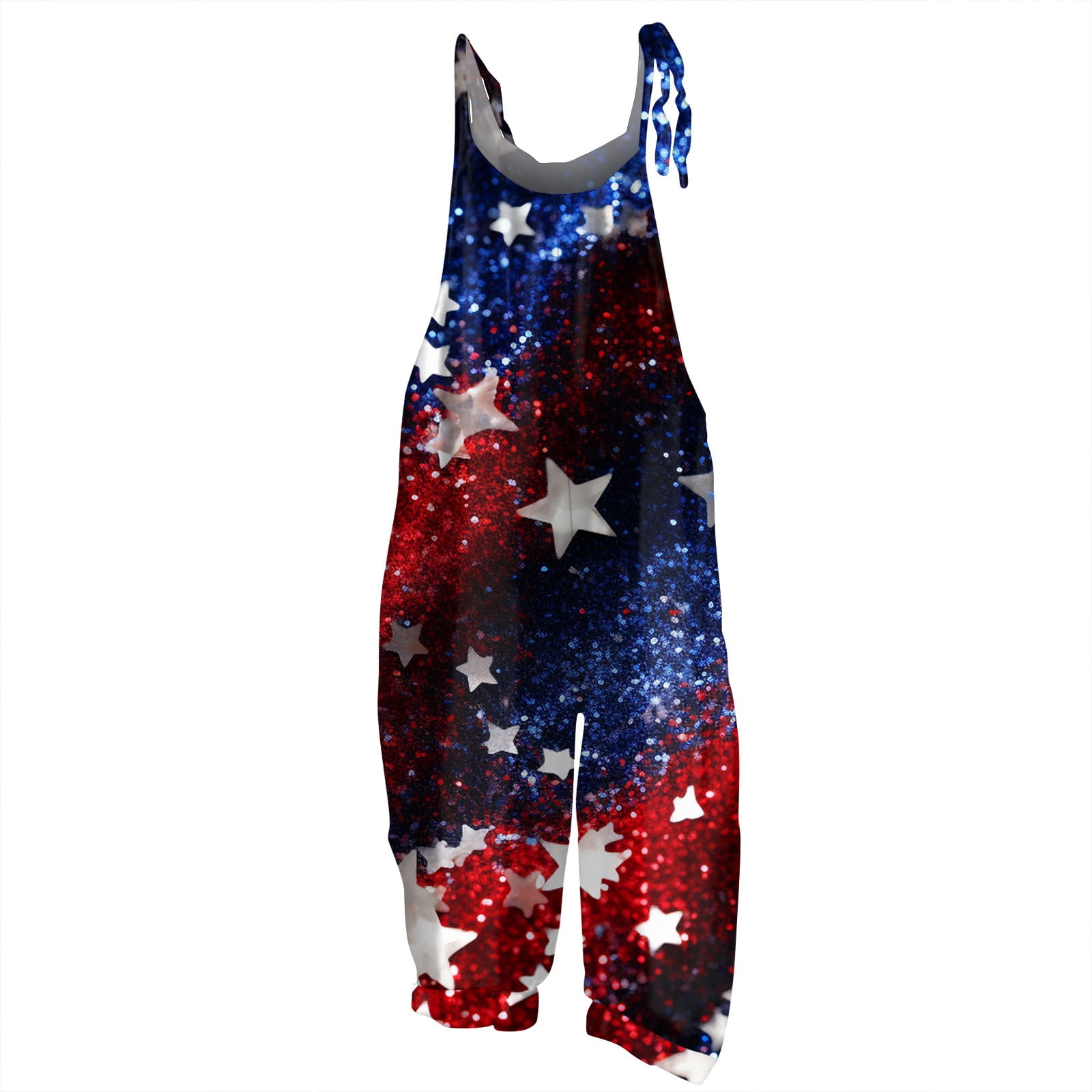 Dorkasm Red White and Blue Overalls Women Sleeveless Wide-Leg Cotton ...