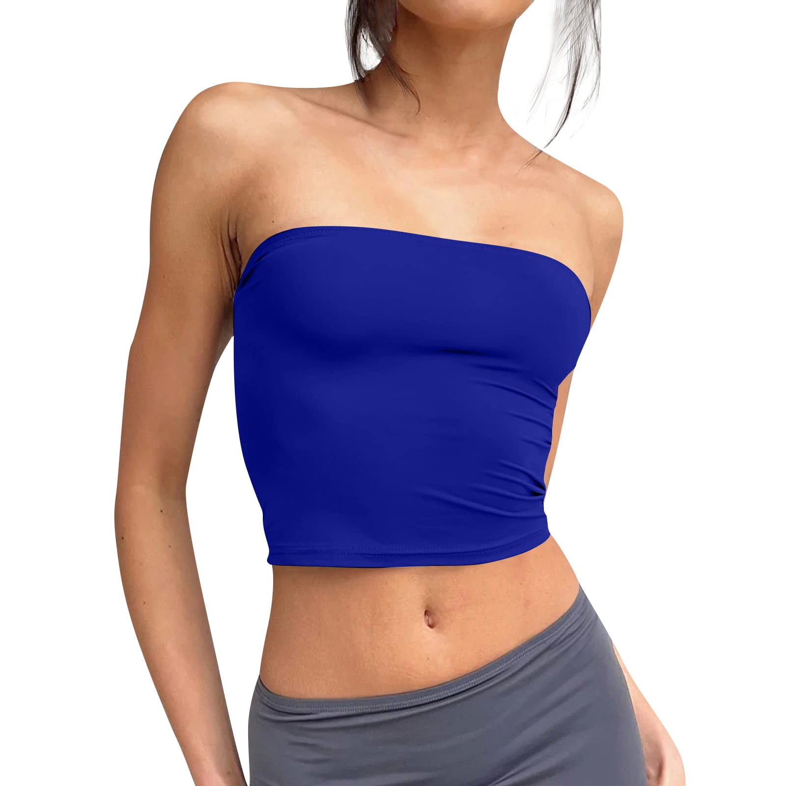 Dorkasm Tube Tops Women Strapless Crop Tops Sleeveless Bandeau Basic ...