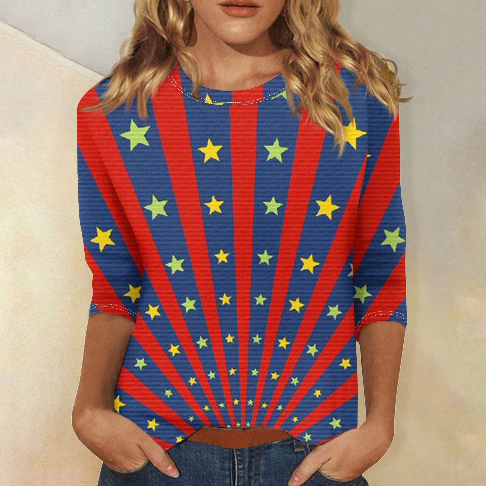 Dorkasm Women 4th Of July Tops 3 4 Sleeve Crew Neck Tshirts Women Tees