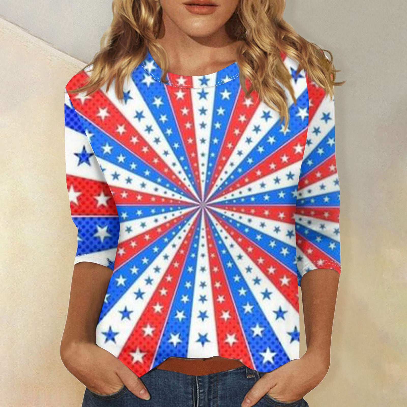 Dorkasm Women 4th Of July Tops 3 4 Sleeve Crew Neck Tshirts Women Tees