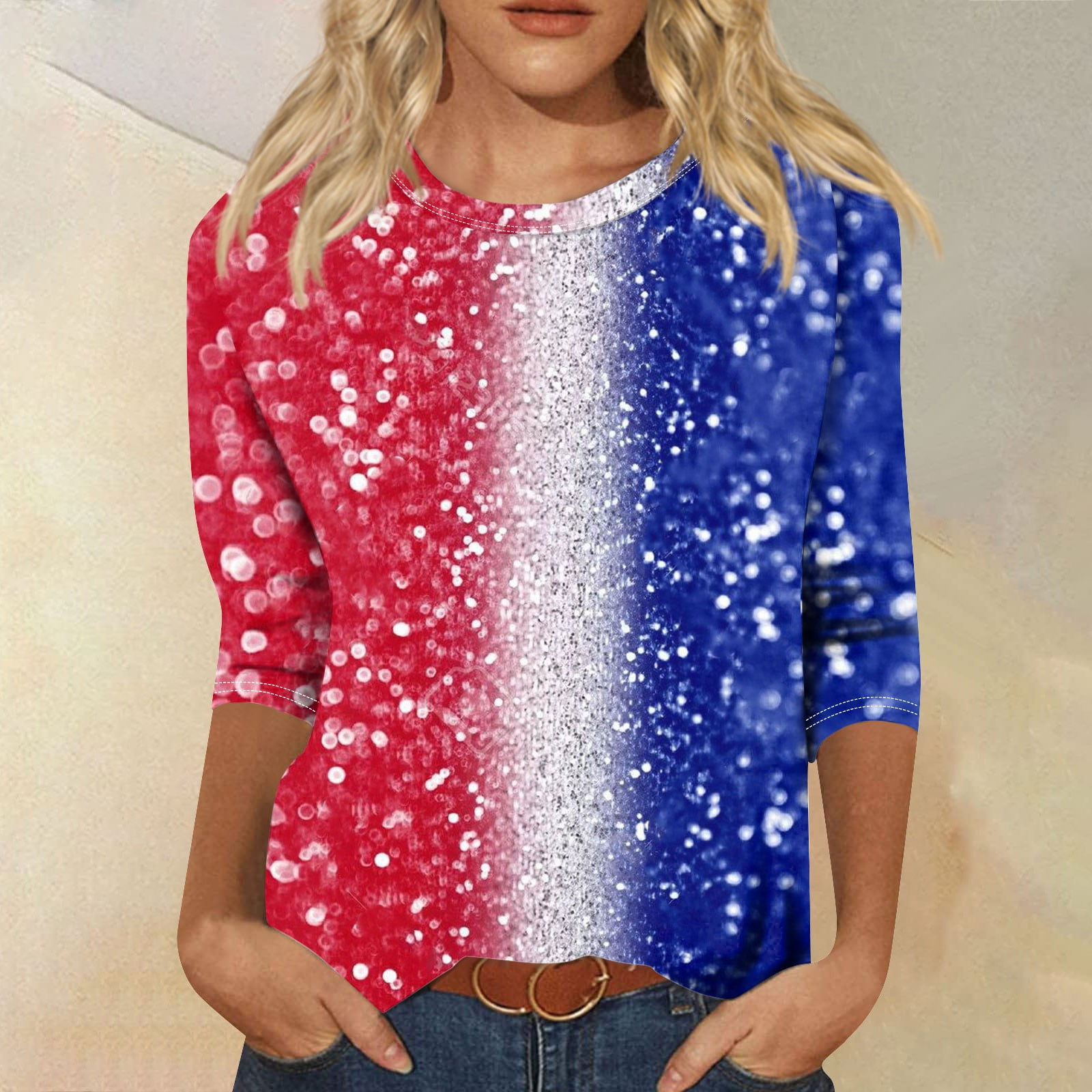 Dorkasm Women 4th Of July Tank Tops 3 4 Sleeve Crew Neck Womens Tshirt
