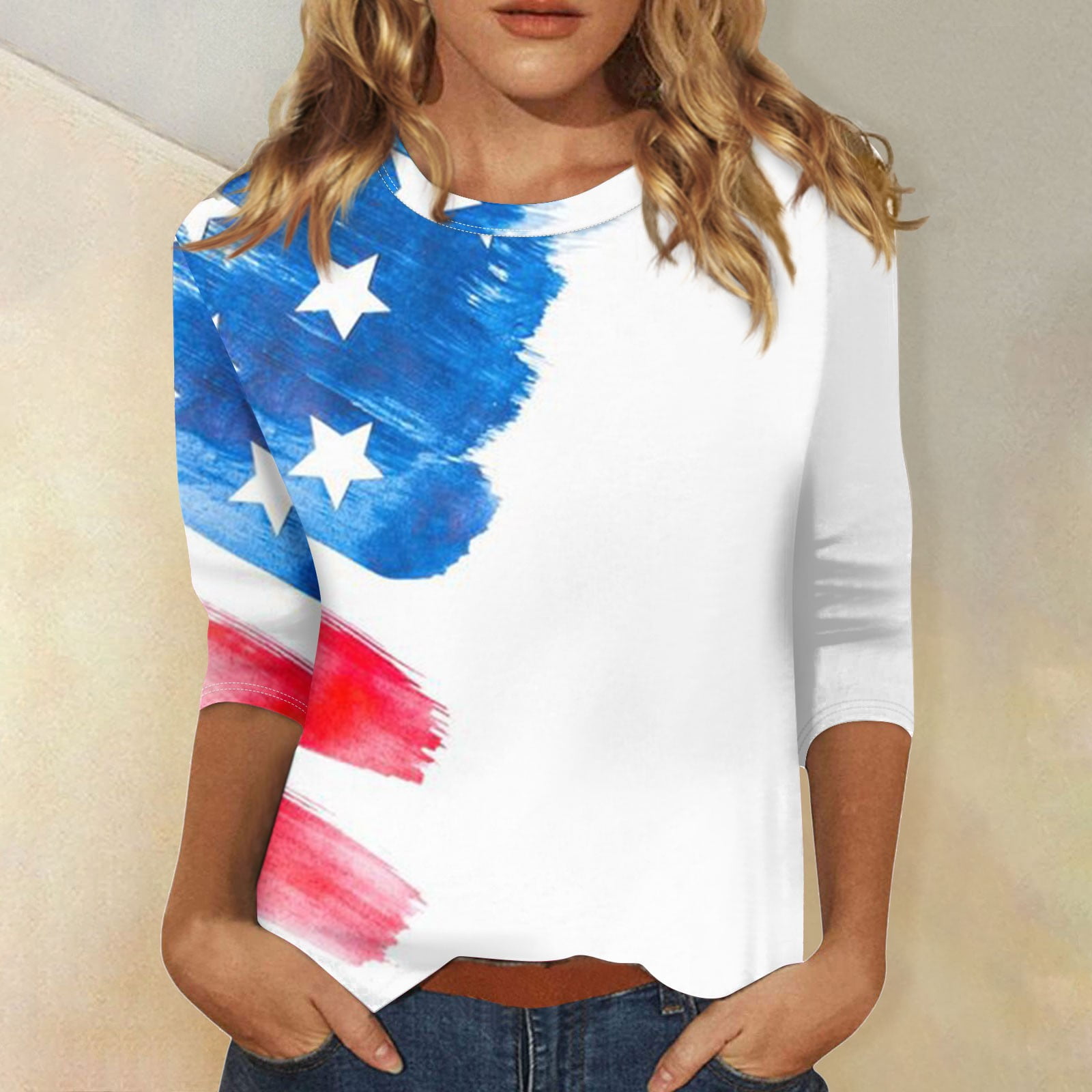 Dorkasm Women 4th Of July Tank Tops 3 4 Sleeve Crew Neck Womens Tshirts