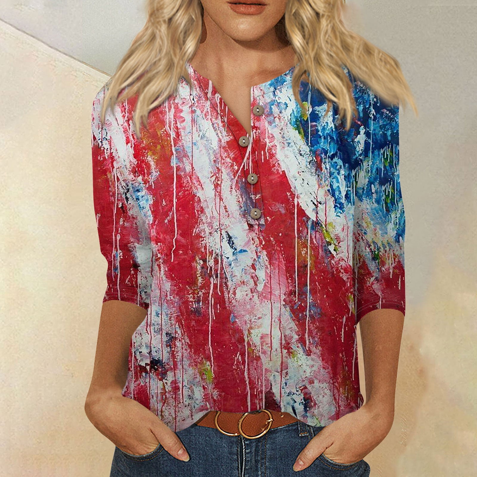 Dorkasm Women 4th Of July Tank Tops Henley 3 4 Sleeve Womens Tshirts