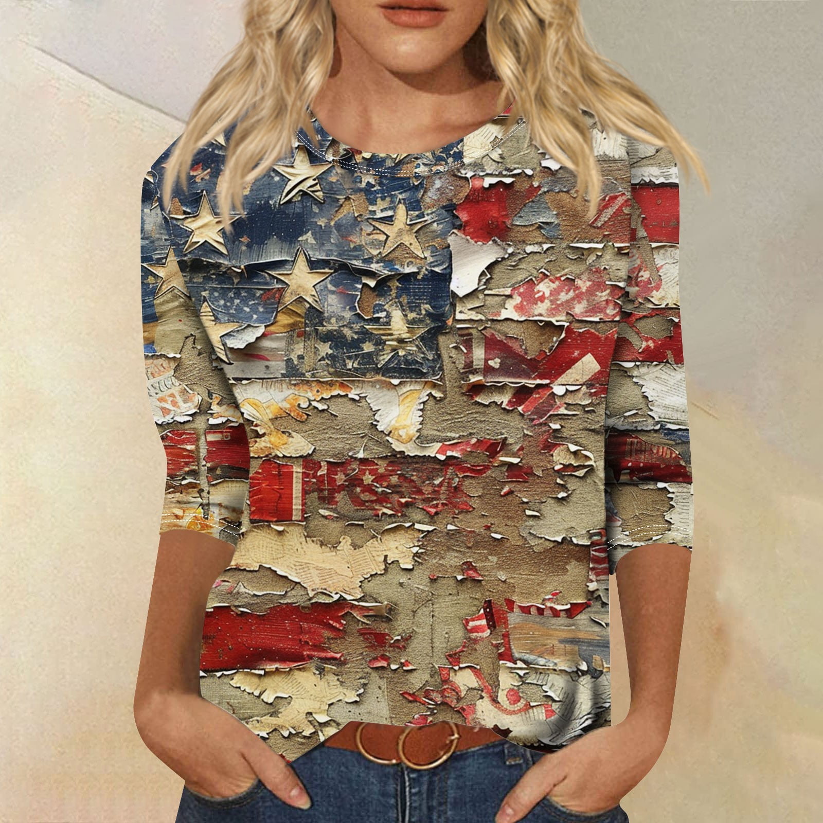 Dorkasm Women 4th Of July Tops 3 4 Sleeve Crew Neck Tshirts Shirts For