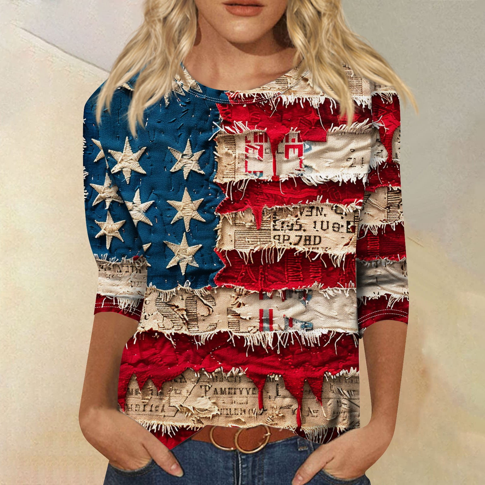 Dorkasm Women 4th Of July Tops 3 4 Sleeve Crew Neck Tshirts Shirts For