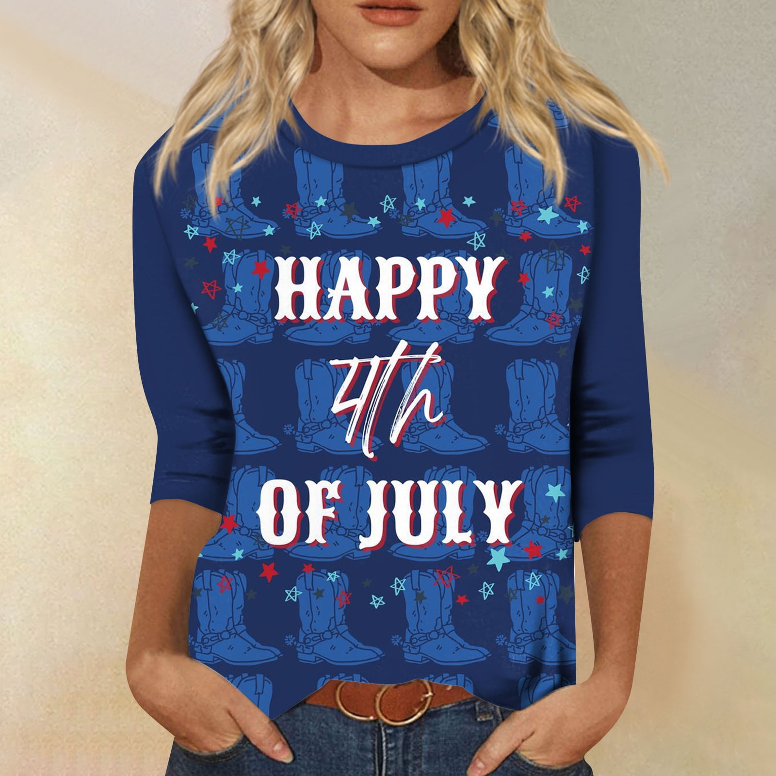 Dorkasm Women 4th Of July Tops 3 4 Sleeve Crew Neck Womens T Shirts Usa