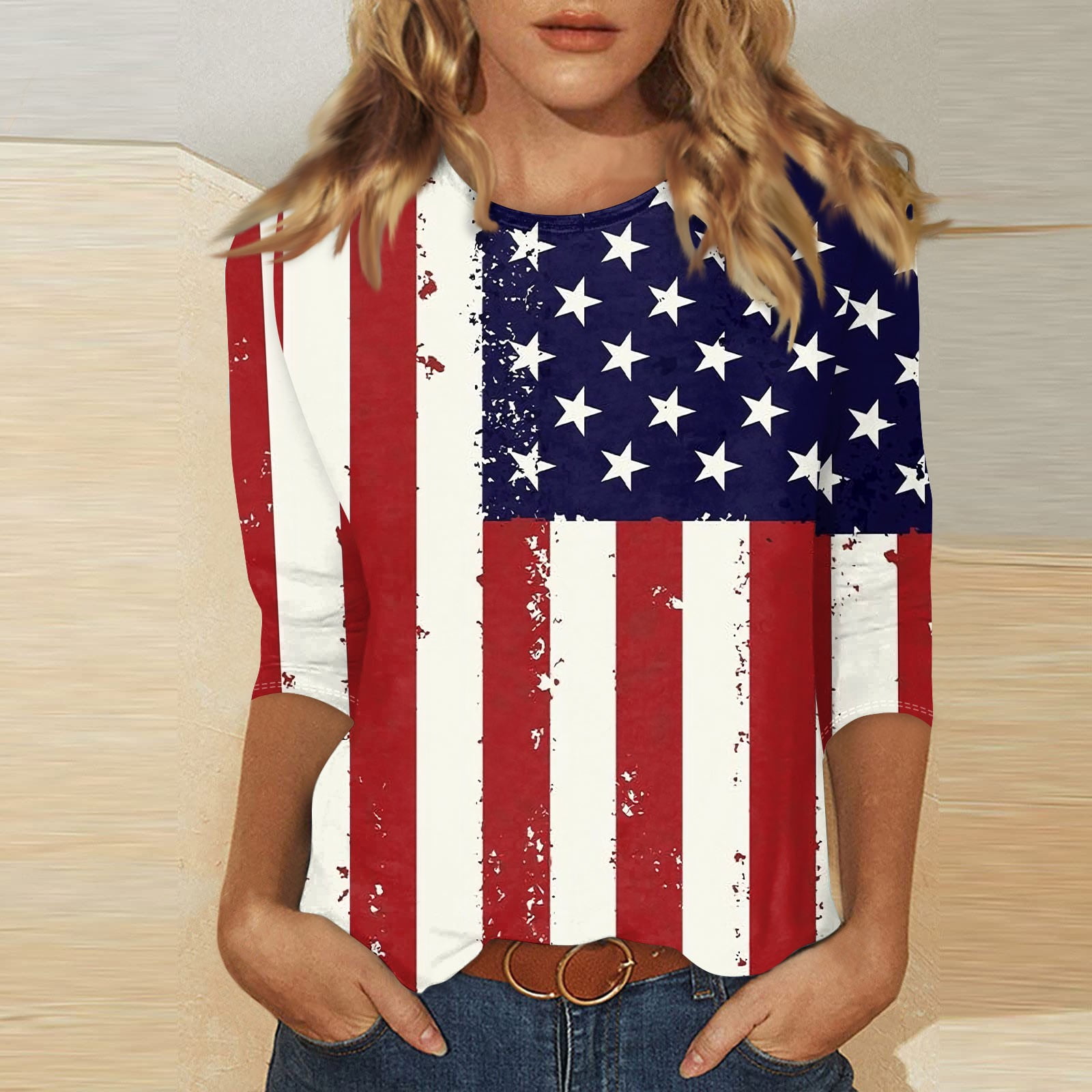 Dorkasm Women 4th Of July Tops 3 4 Sleeve Crew Neck Womens Tshirt Usa