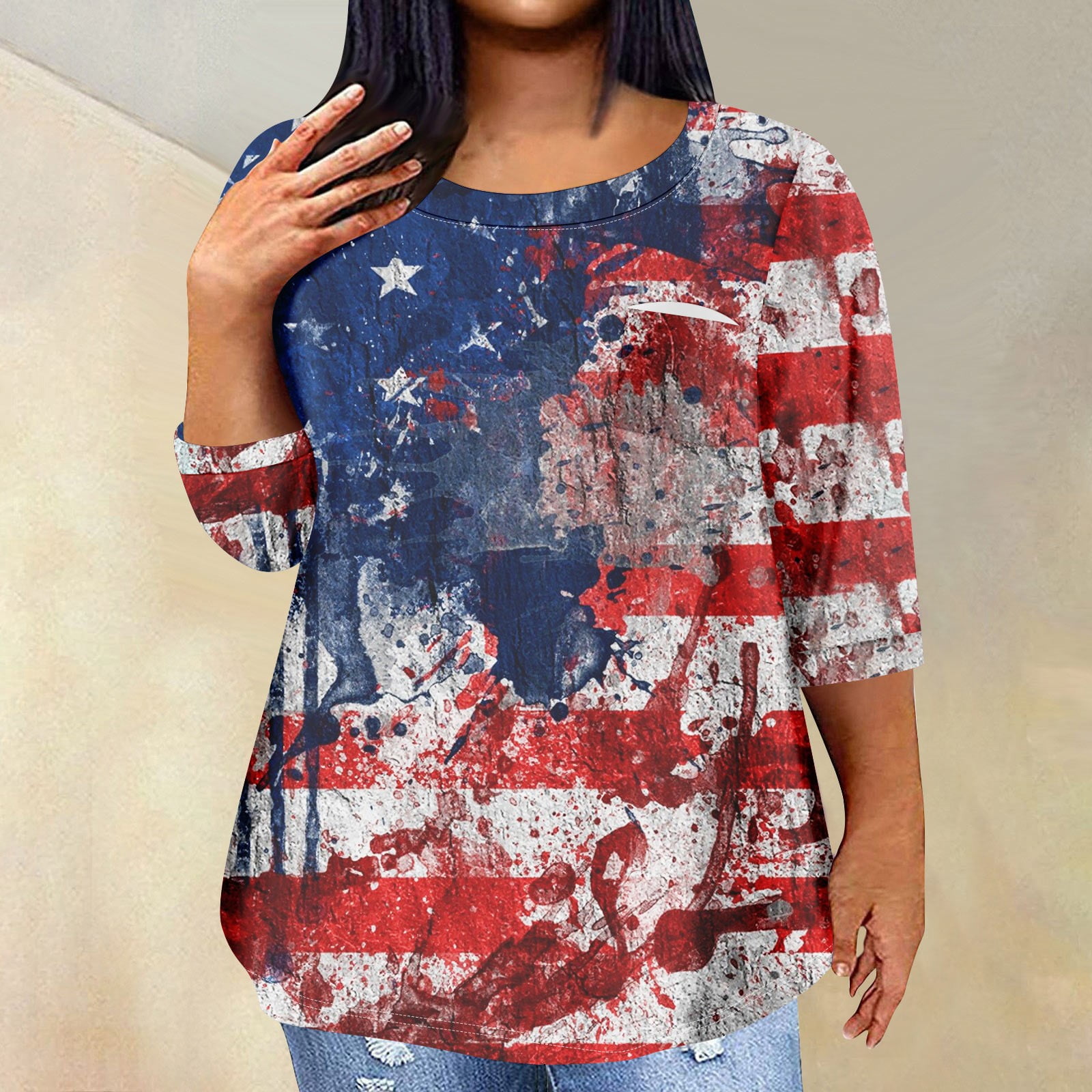 Dorkasm Women 4th Of July Tops 3 4 Sleeve Crew Neck Womens Tshirts Usa