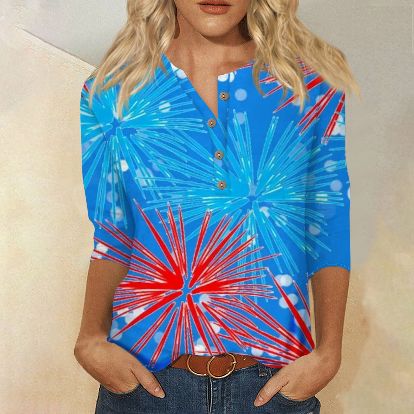 Dorkasm Women 4th Of July Tops Henley 3 4 Sleeve Womens Tshirts Usa