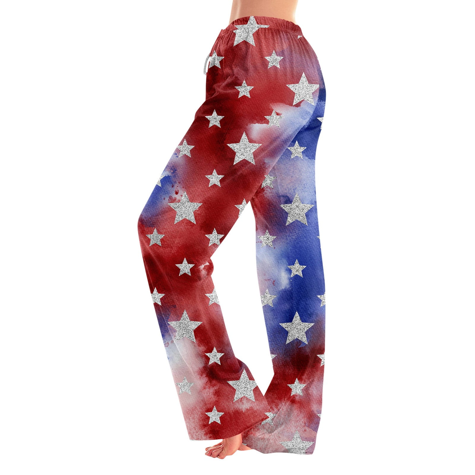 Dorkasm Womens 4th of July Pants USA Flag High Waisted Drawstring ...