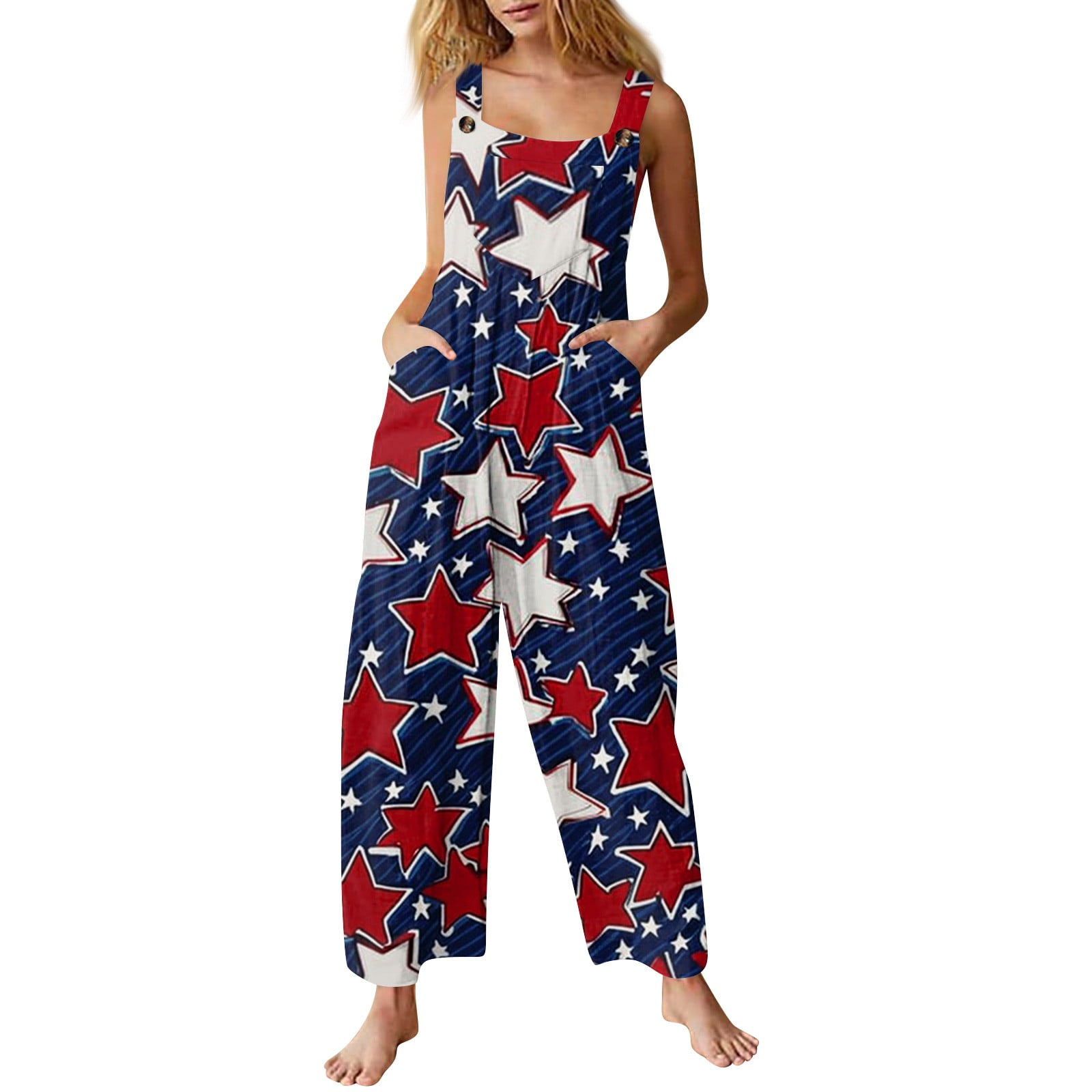 Dorkasm Womens American Flag Overalls USA Flag Sleeveless Jumpsuits ...