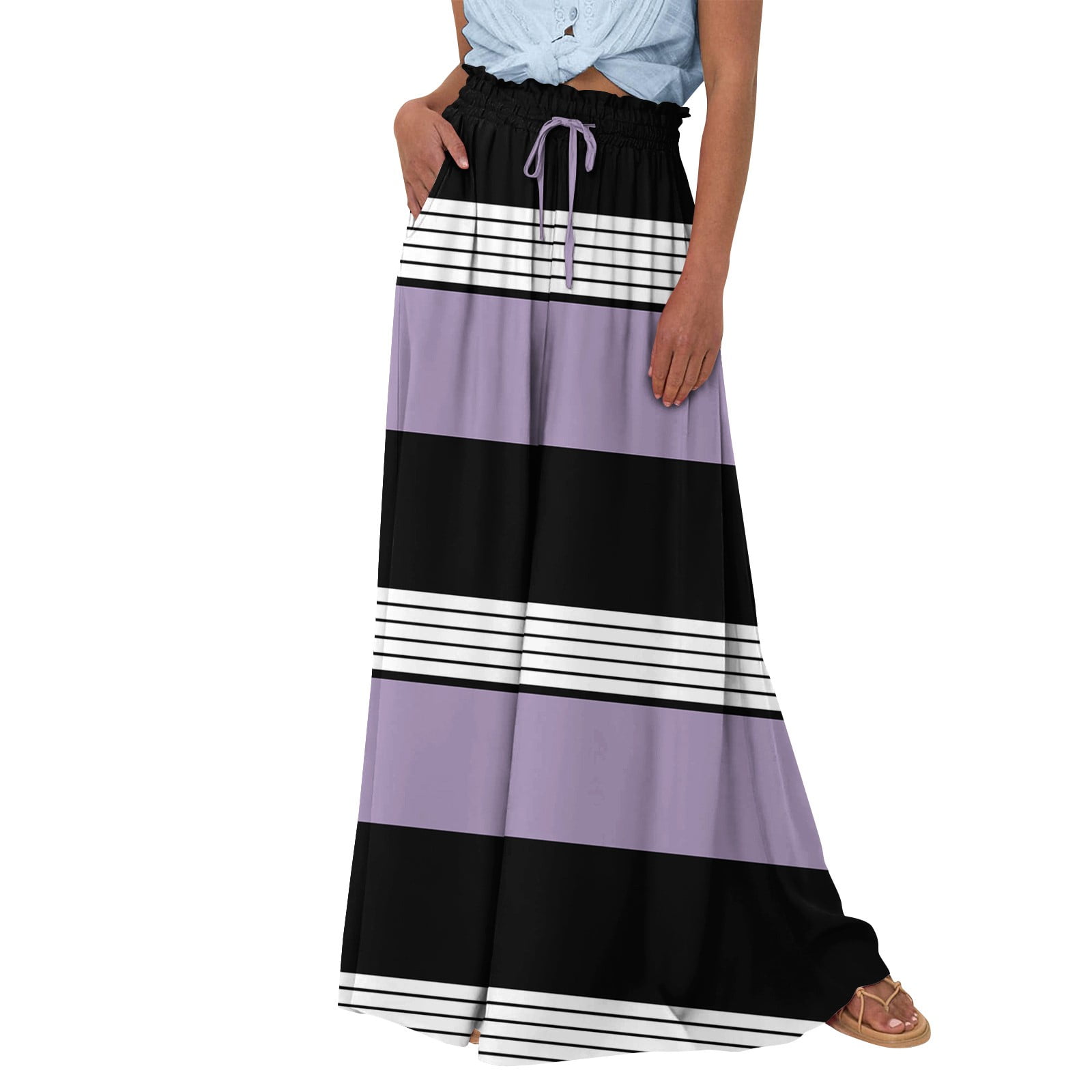 Dorkasm Womens Summer Linen Pants Loose Beach Drawstring Capri Wide Leg