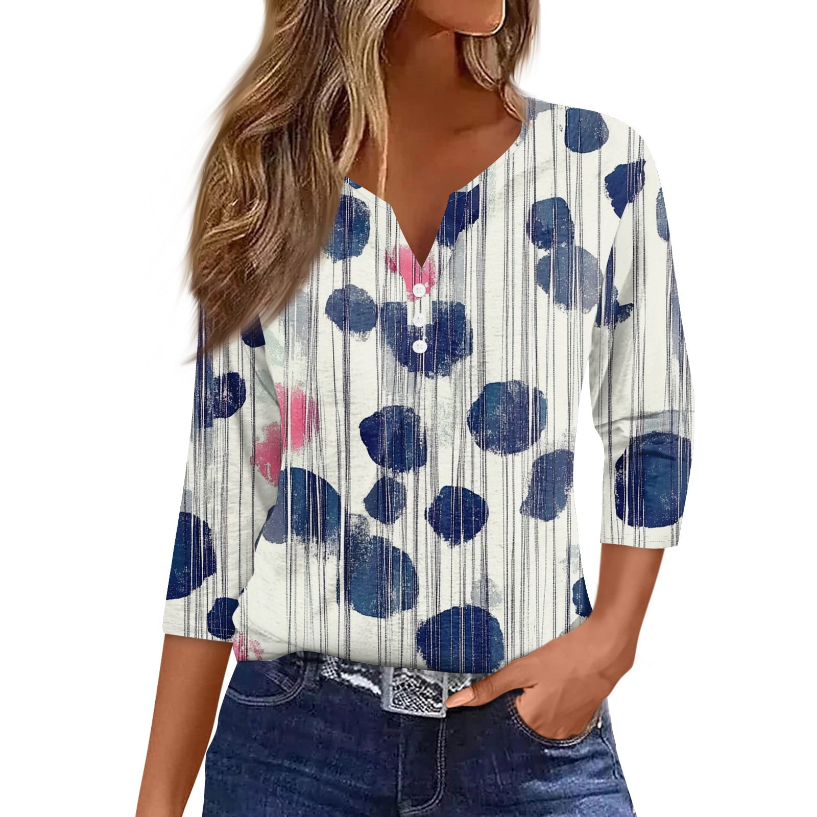 Dorkasm Womens USA Flag Top Button Down USA Flag 3/4 Sleeve Scrub ...