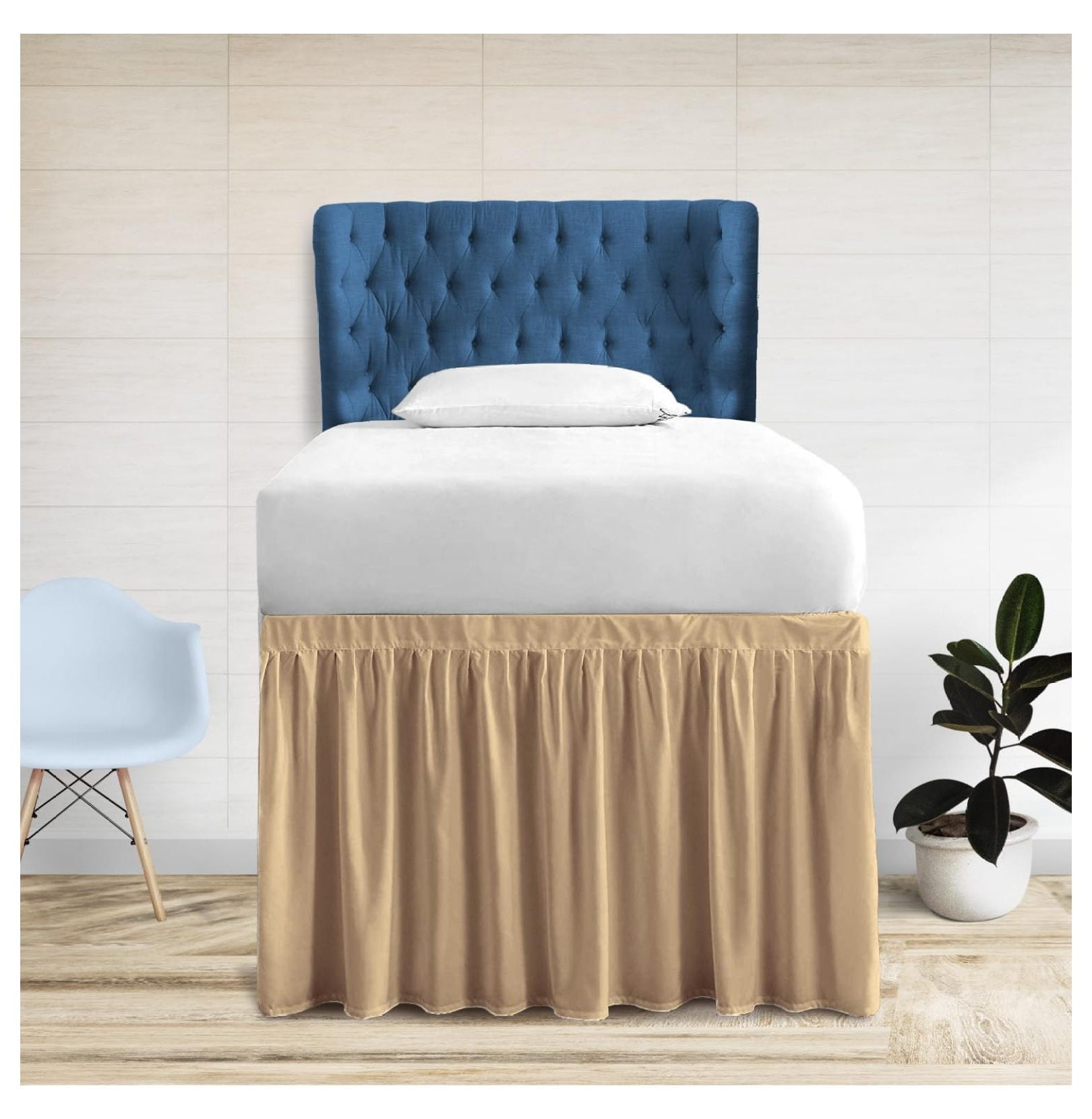 Dorm Bed Skirt Full XL 34" Inch Drop Length - Taupe, Ruffled Pattern ...