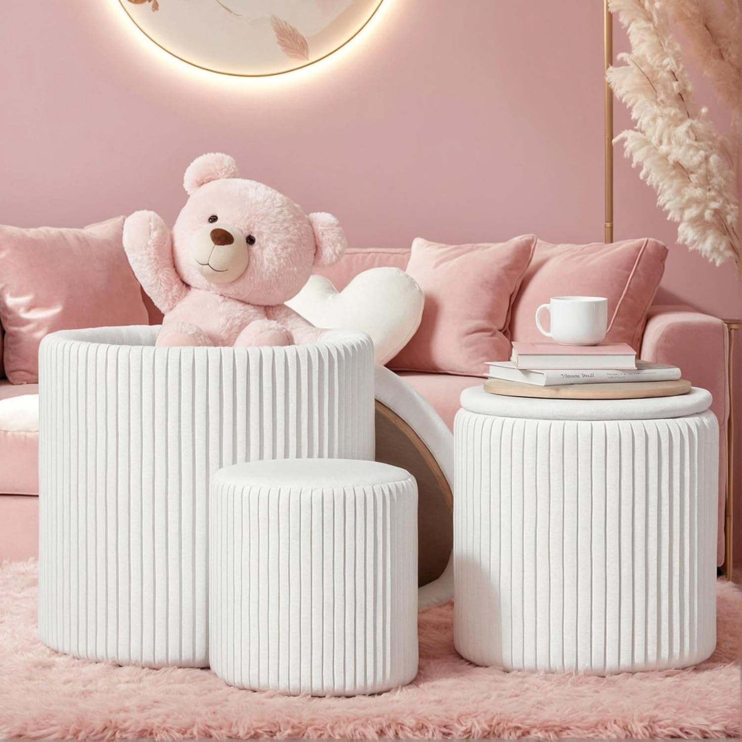 Dorm Ottoman with Storage，Velvet Vanity Stool with Storage for Bedroom ...