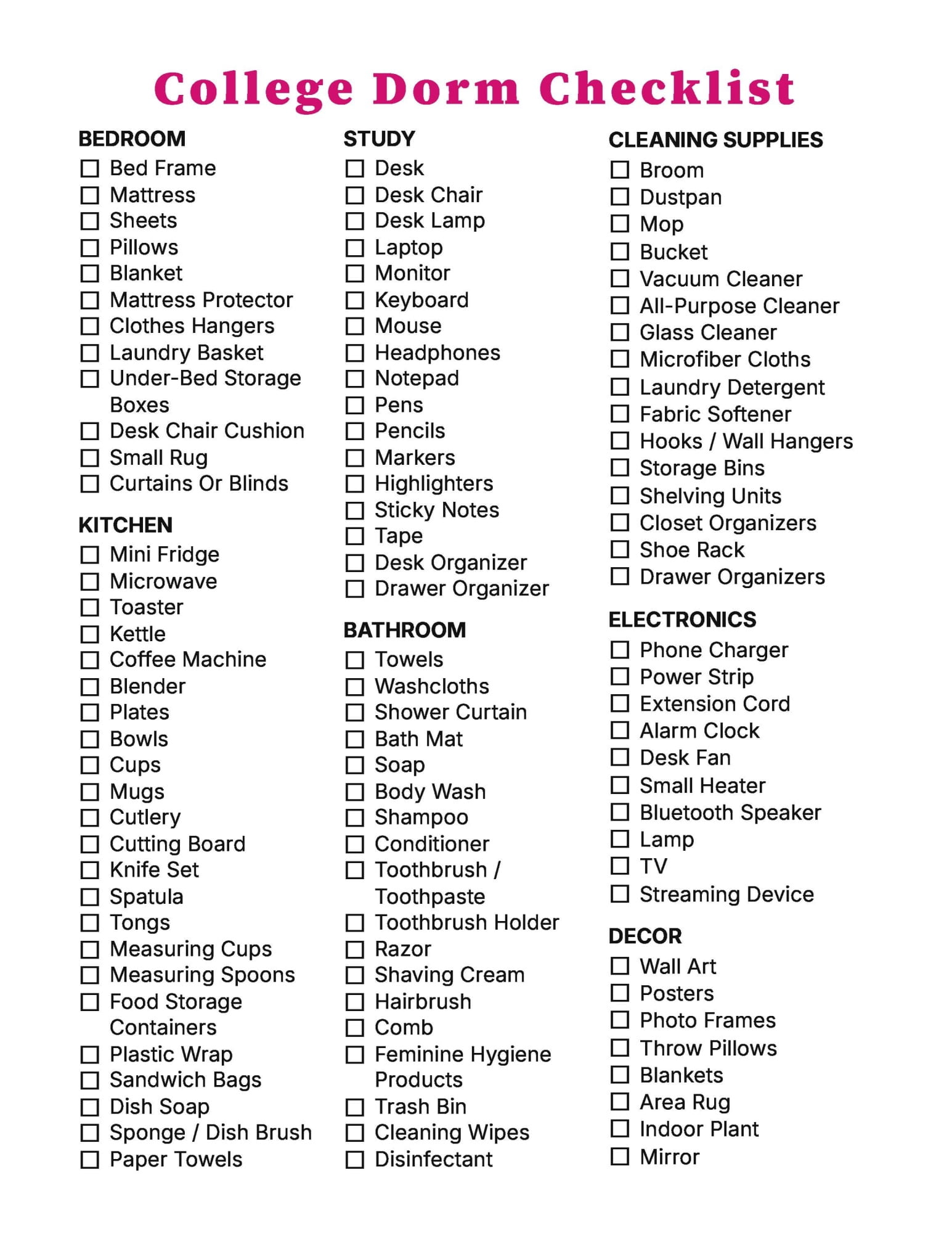 Dorm Room Essentials Checklist poster Canvas Wall Art for Decor poster ...