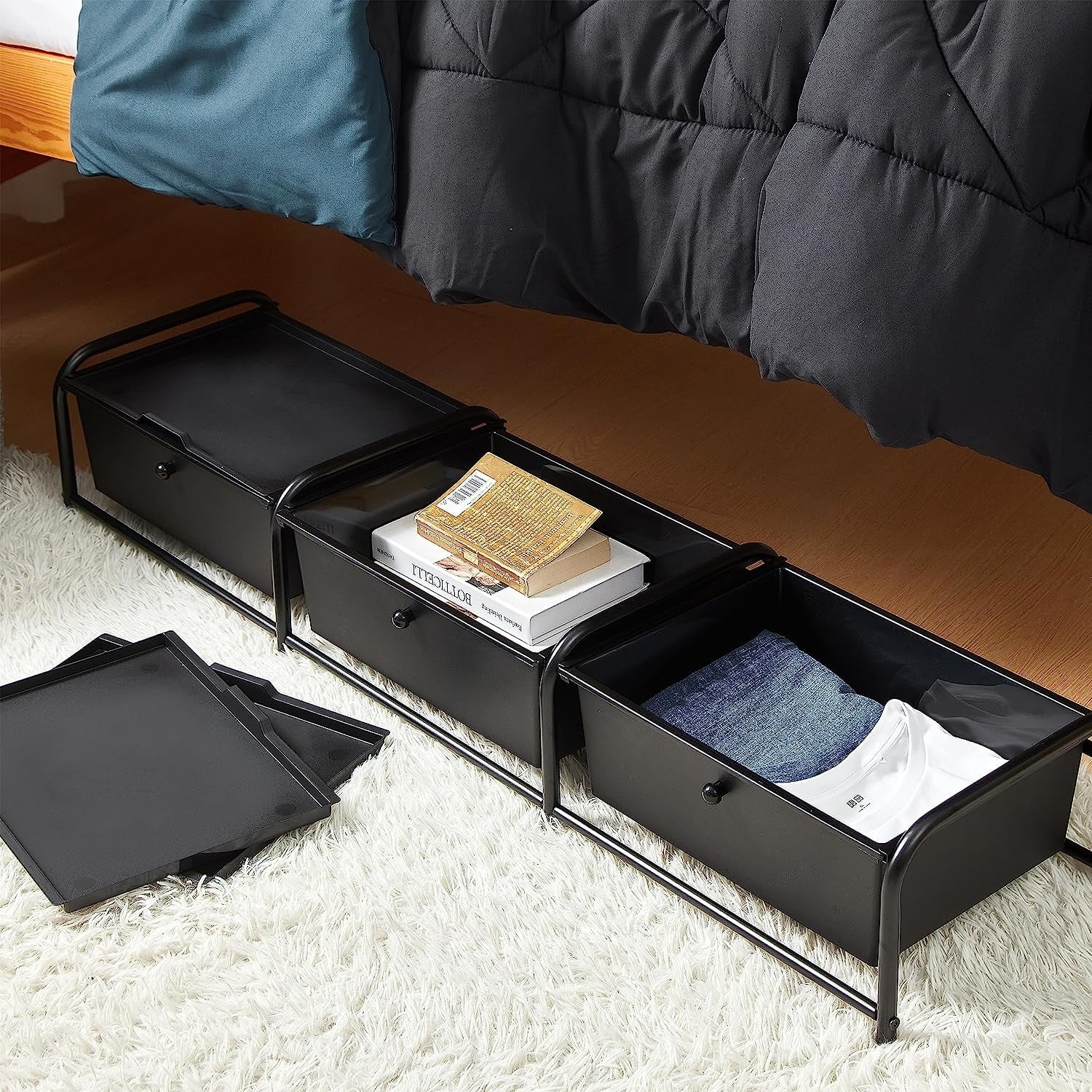DormCo Suprima® Underbed Storage - Lidded 3 Section Black - Walmart.com