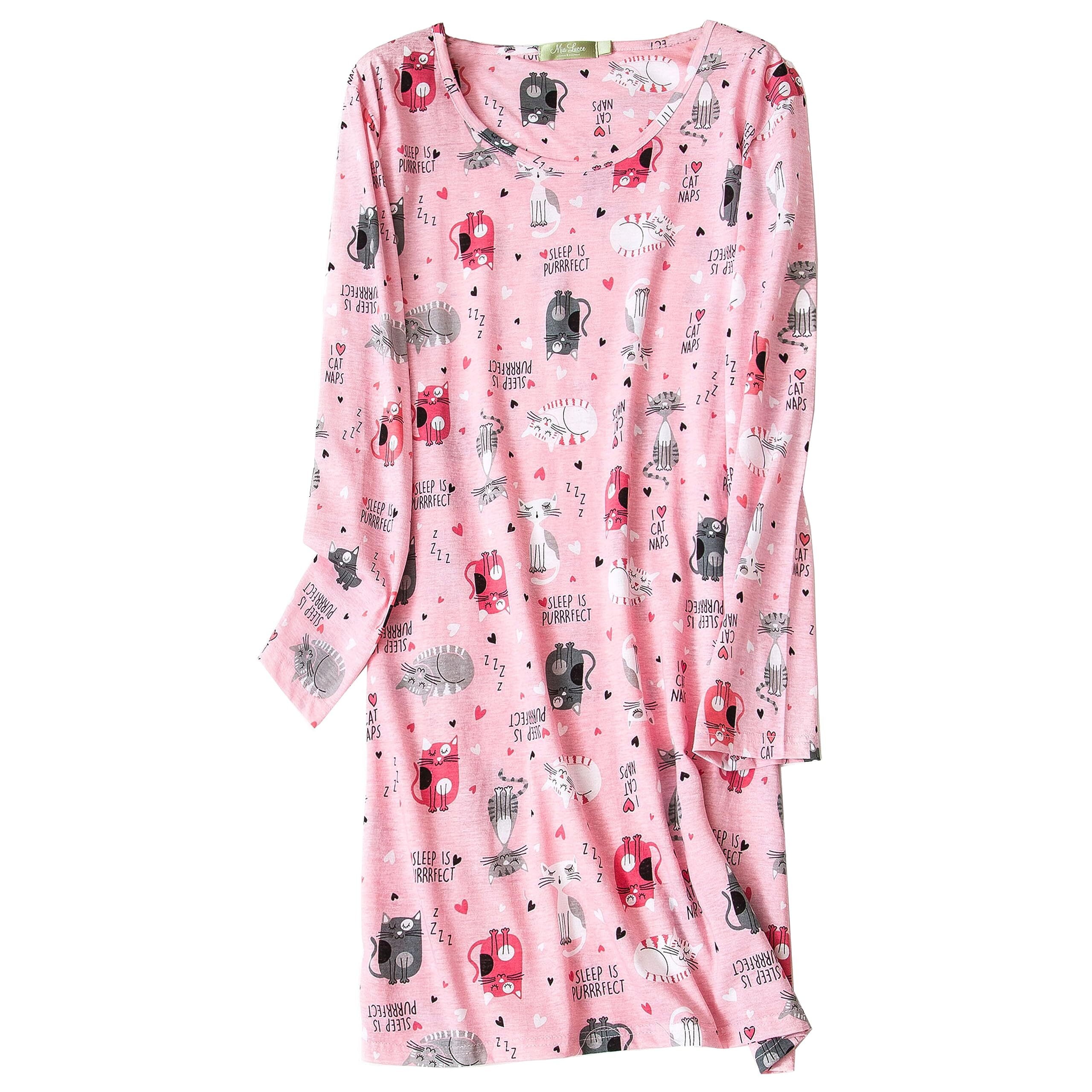 Vivabric Women's Nightgown Cotton Sleepshirts Long Sleeve Nightshirt ...