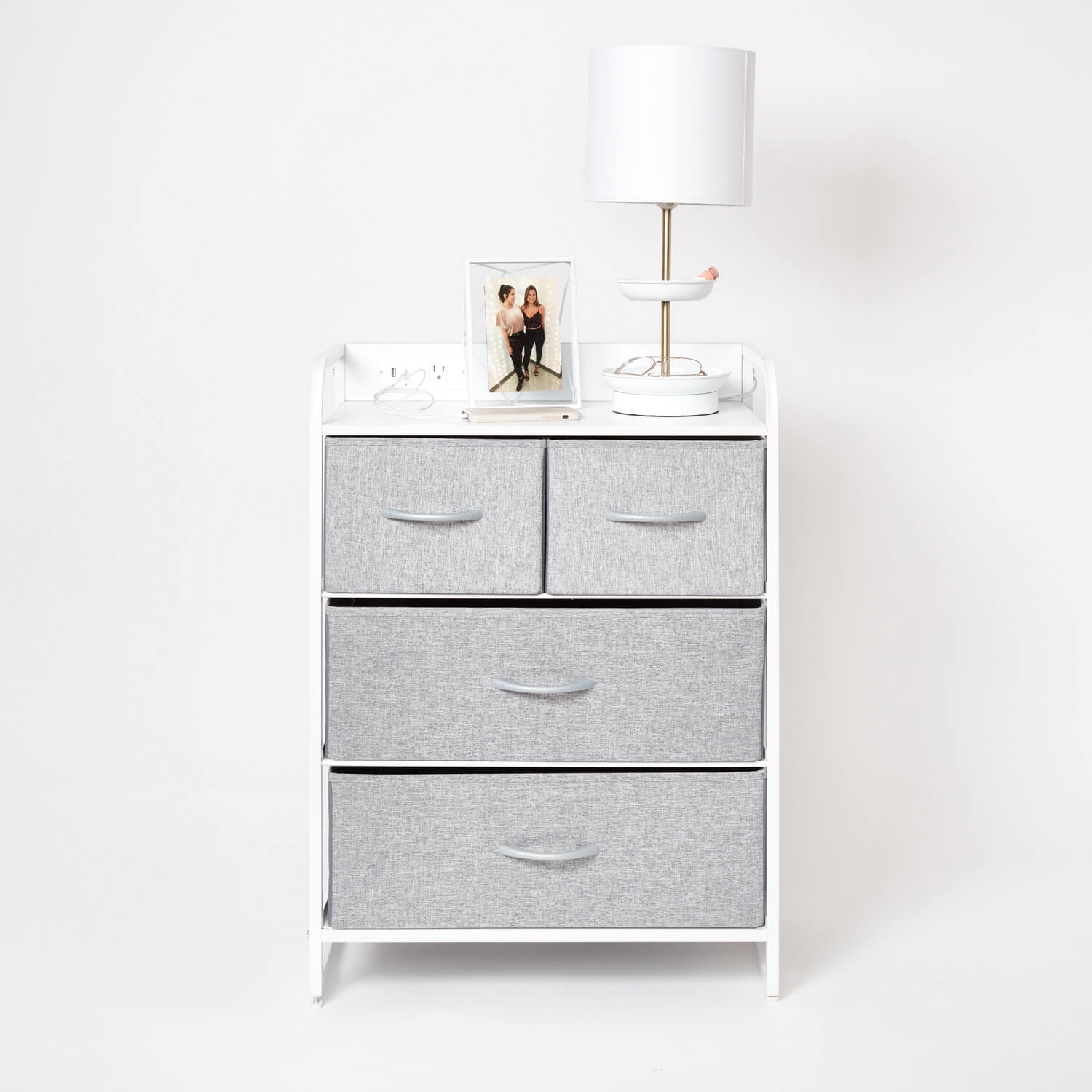 Dormify 4-Drawer Charging Storage Unit with Outlet & USB Ports, Grey ...