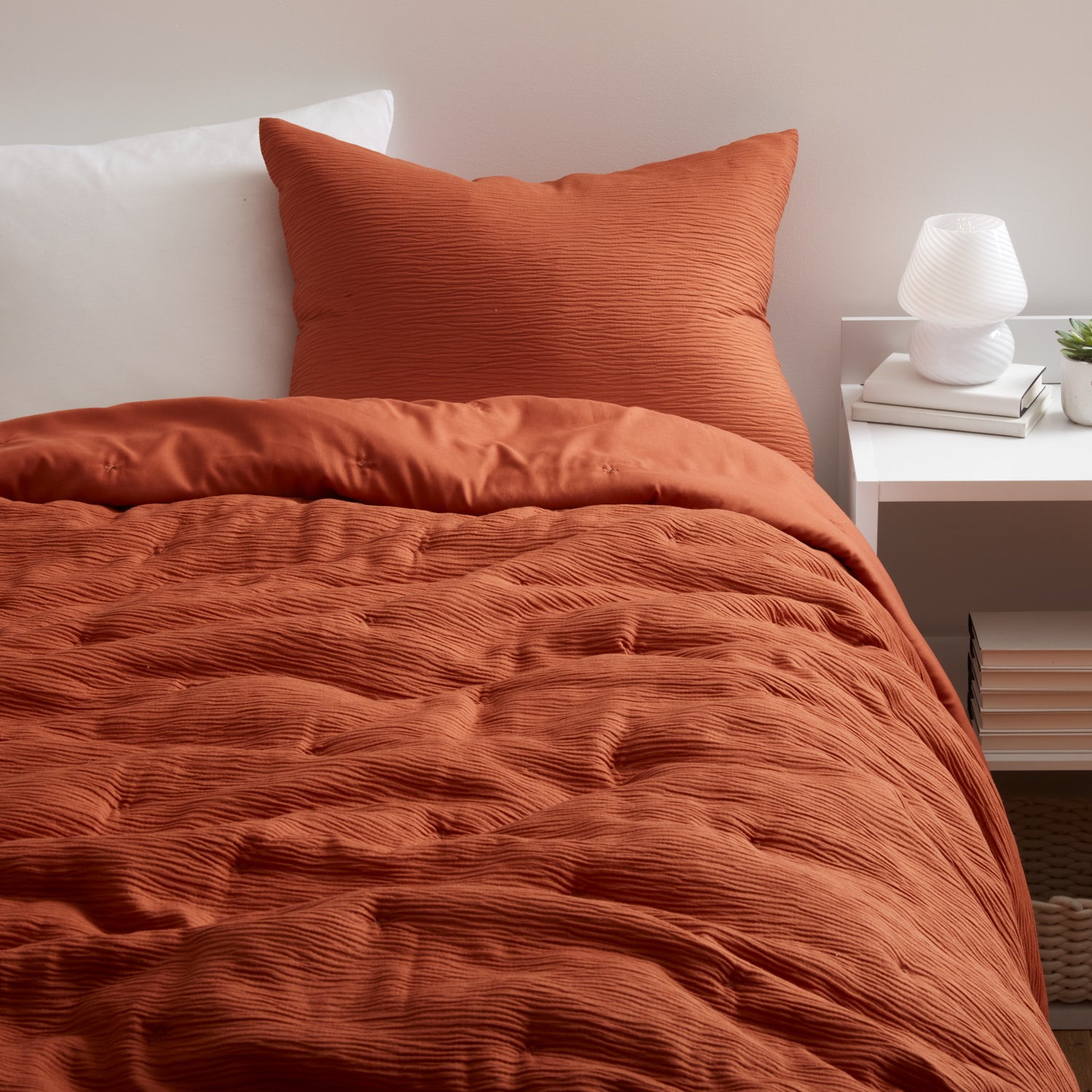 Dormify Rayna Crinkle Texture Comforter and Sham Set, Burnt Orange, Full/Queen, Dorm & College ...