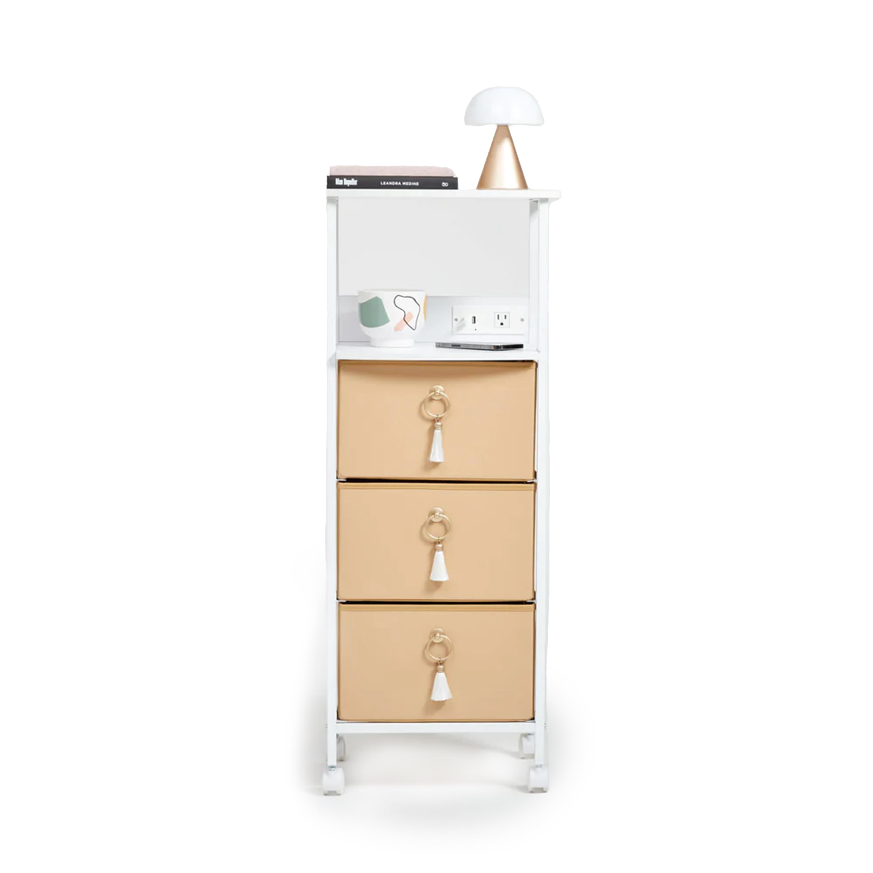 Dormify's Sutton Charging Drawer Storage Cart with 3 Drawers, 2 USB ...