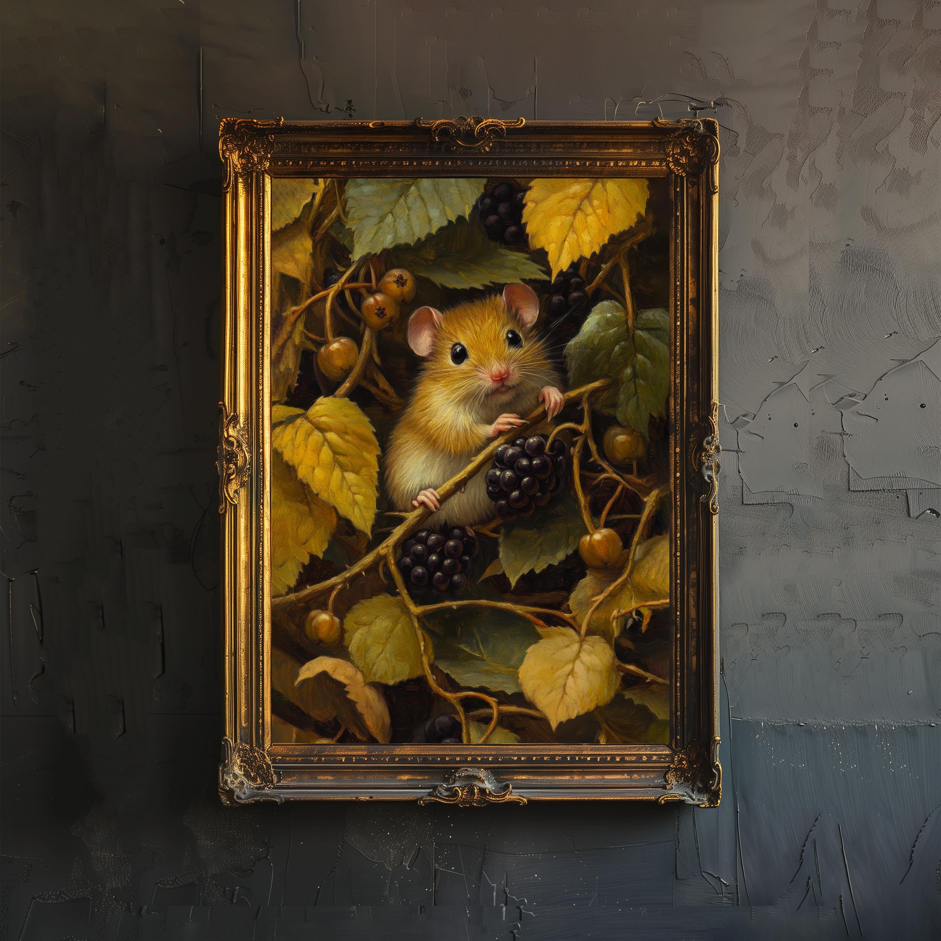 Dormouse Among Blackberry Brambles Poster Cottagecore Decor Dark ...