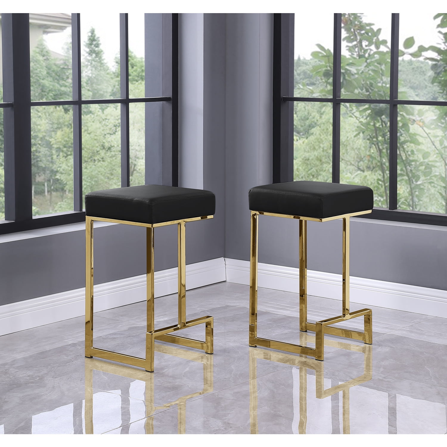 Dorrington Modern Velvet Backless Counter Height Stool in Black/Gold ...