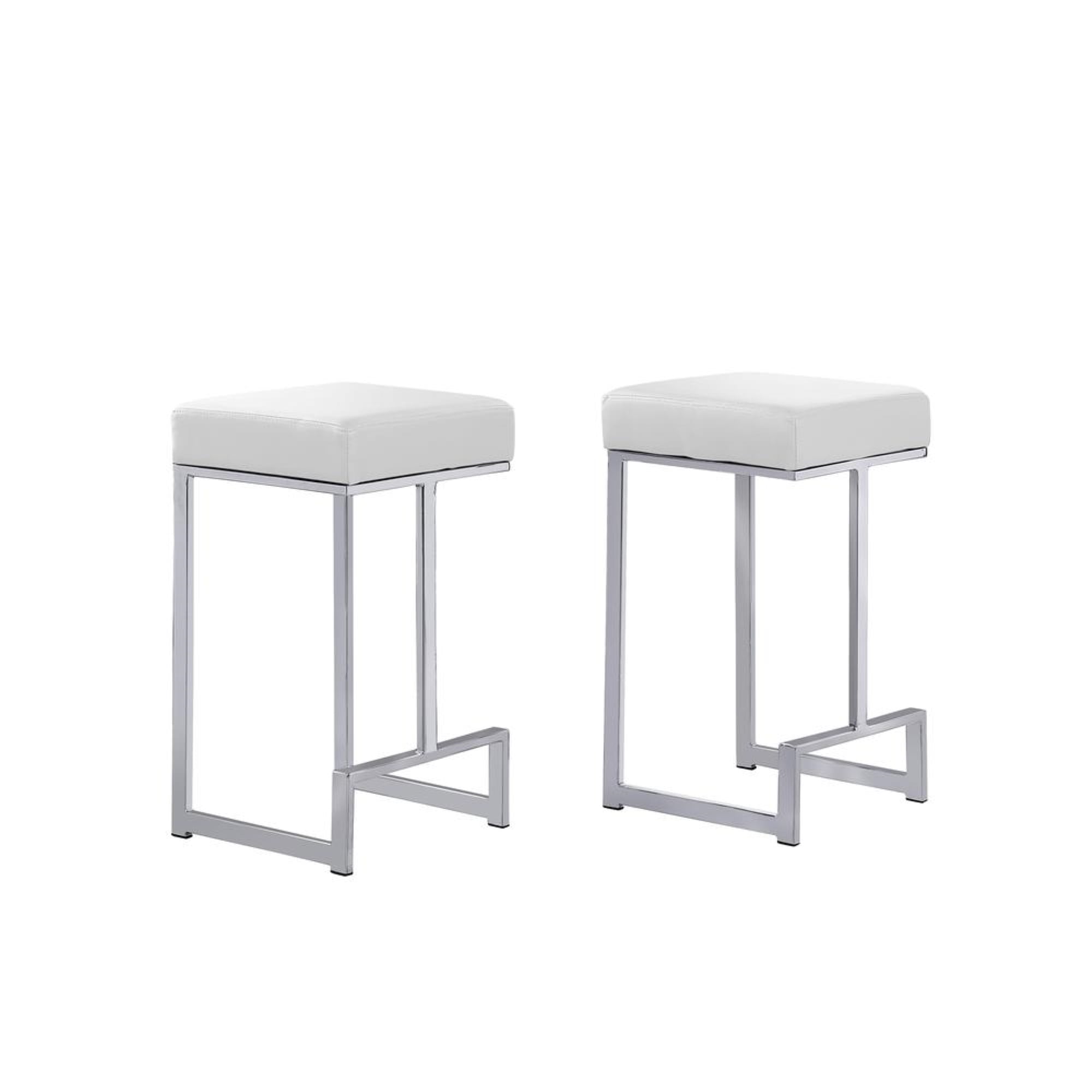Dorrington Faux Leather Backless Counter Height Stool in White/Silver ...
