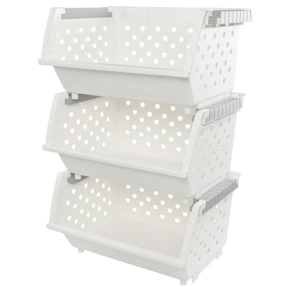 Doryh Large Stackable Plastic Storage Baskets/Bins, 3-Tier Open Front ...