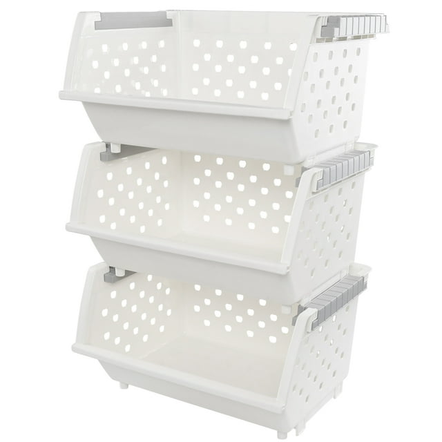 Doryh Large Stackable Plastic Storage Baskets/Bins, 3-Tier Open Front ...