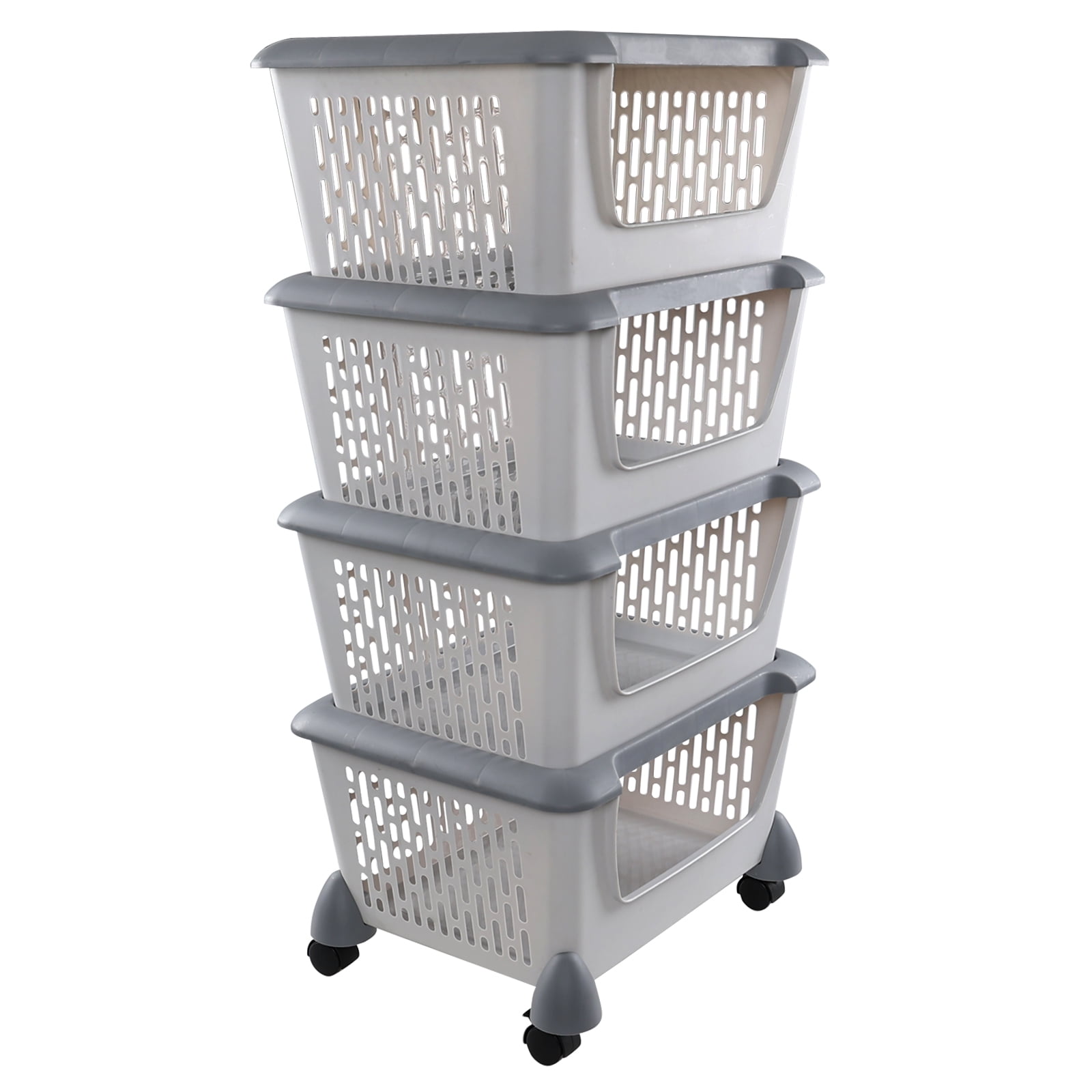 Doryh 4-Pack Plastic Stackable Storage Baskets, Stacking Organizer ...